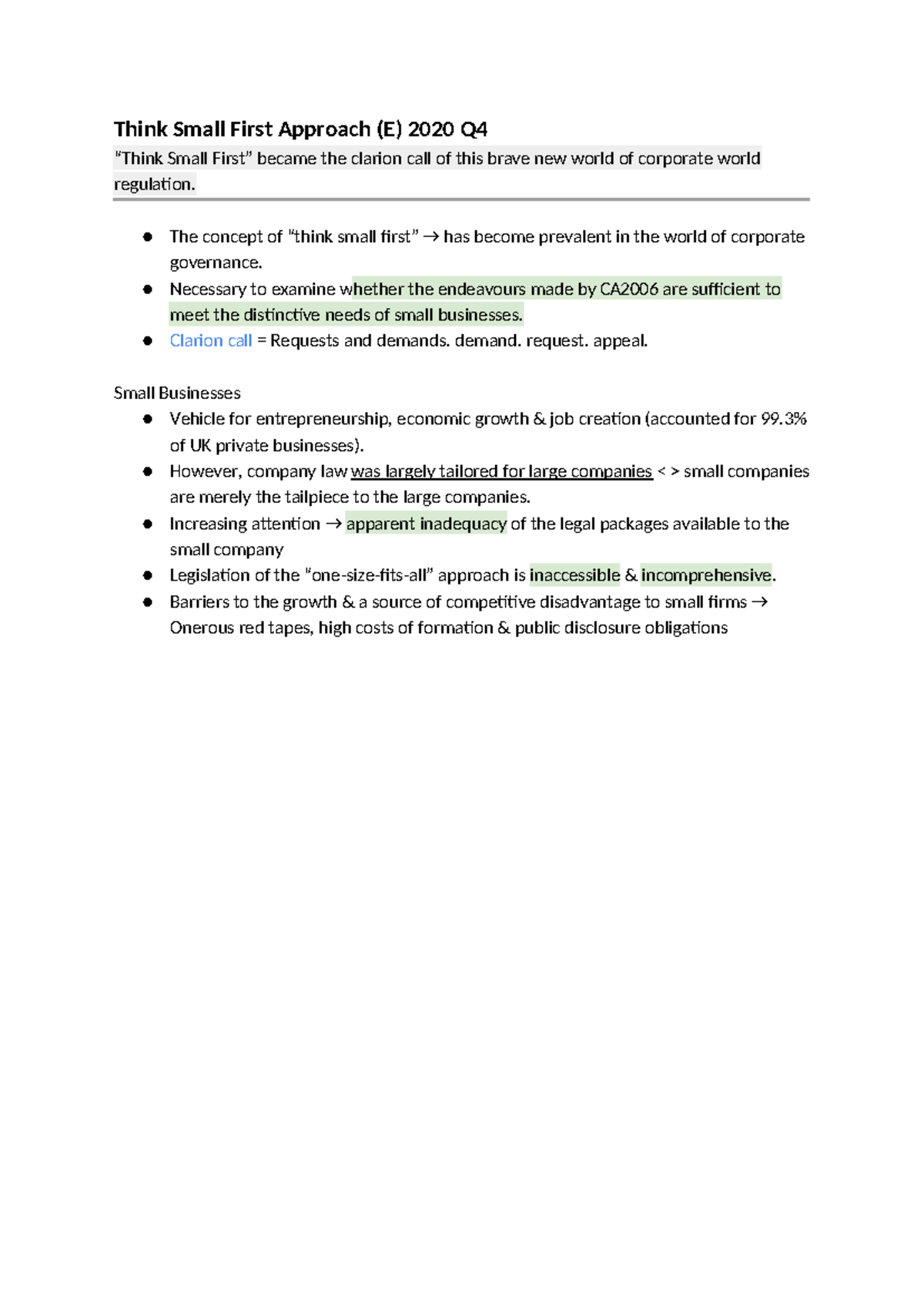 Think Small First Approach (E) 2020 Q4 - The concept of “think small first” → has become ...