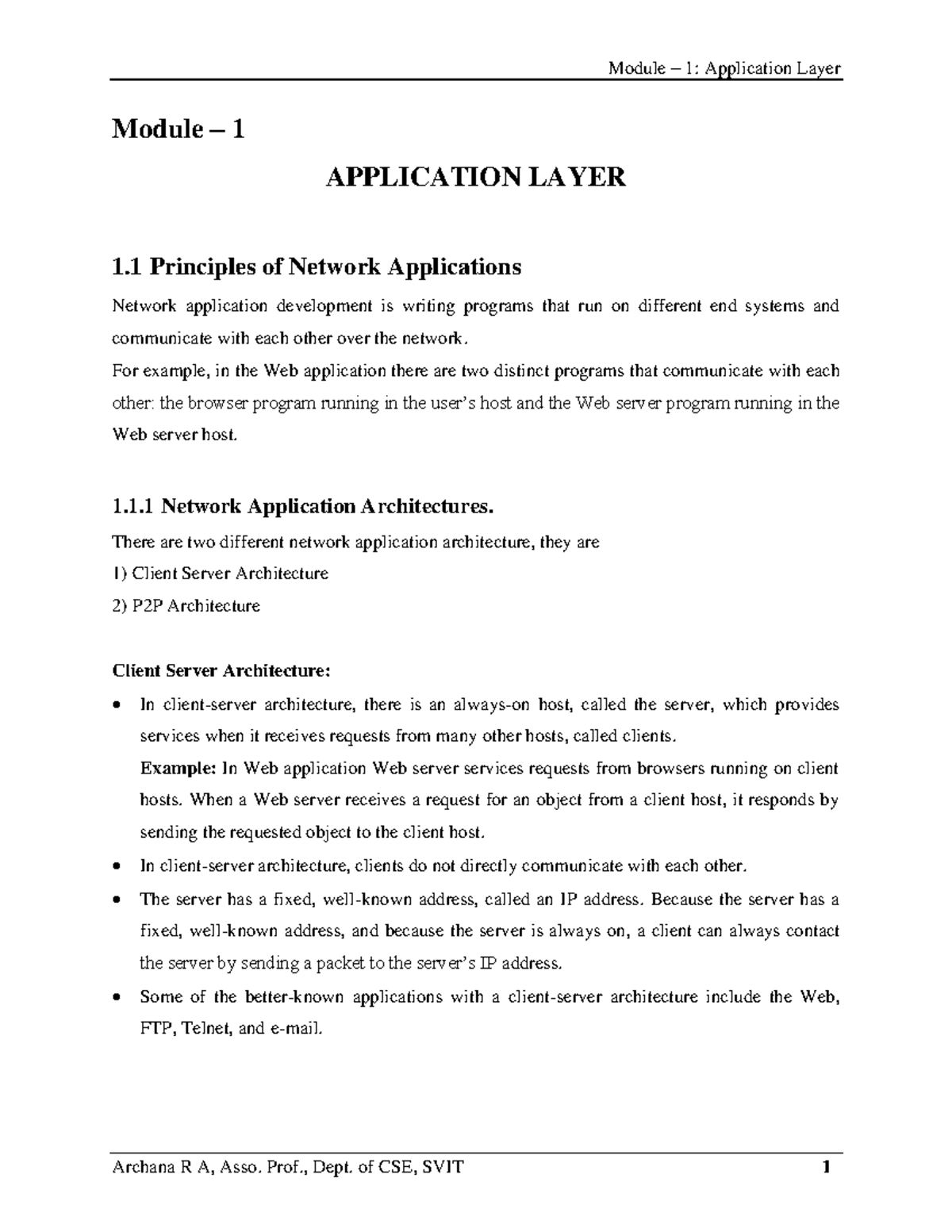 Cn Module 1 Notes Module 1 Application Layer 1 Principles Of Network Applications Network