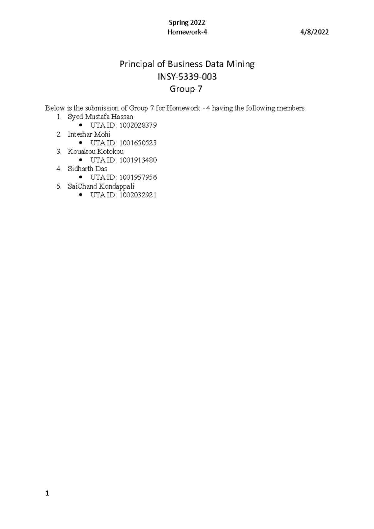 Principal of Business Data Mining - Homework 4 - Homework-4 4/8/ Principal of Business Data ...