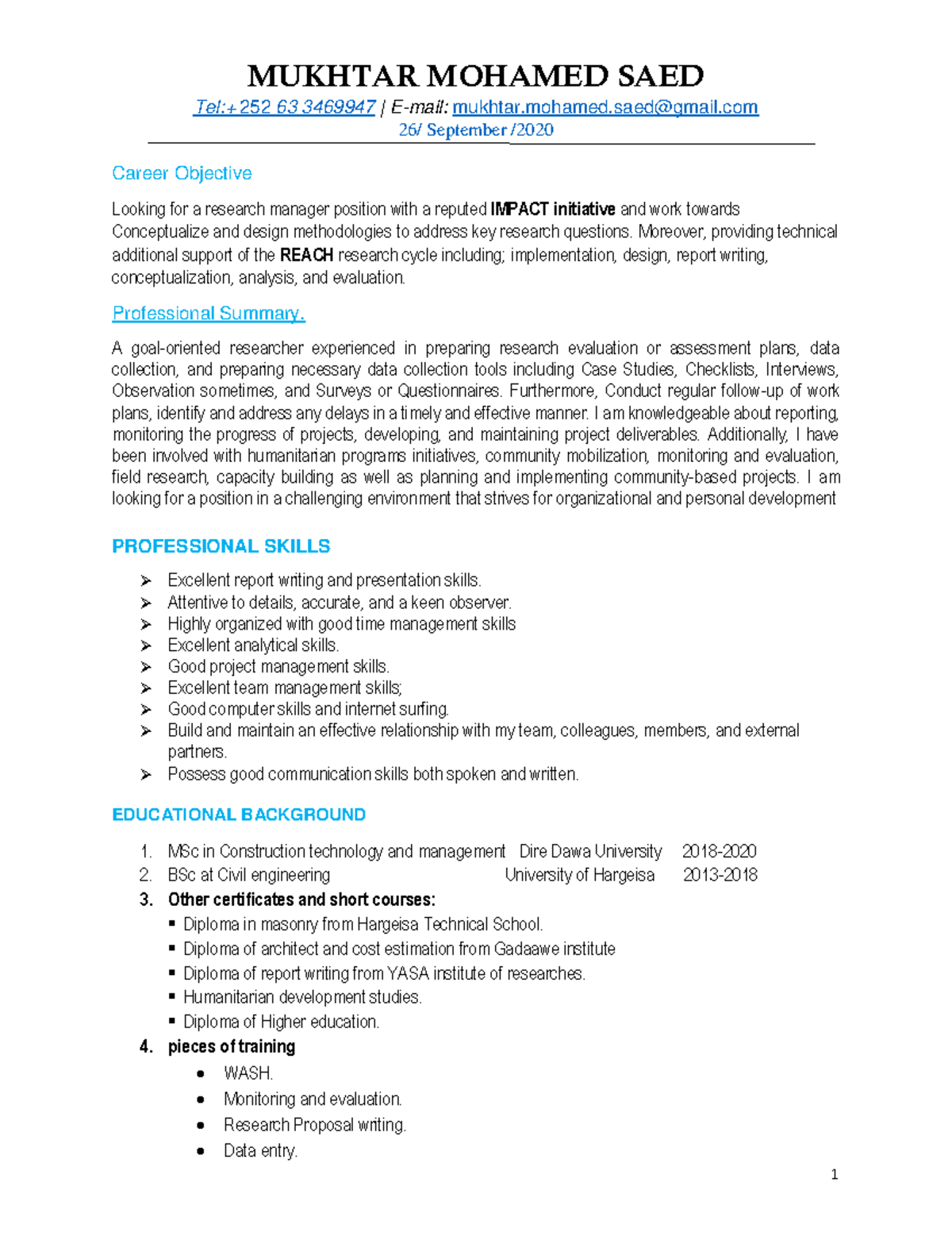 STRUCTURAL ENGINEER - 1 MUKHTAR MOHAMED SAED Tel:+ 252 63 3469947 | E ...