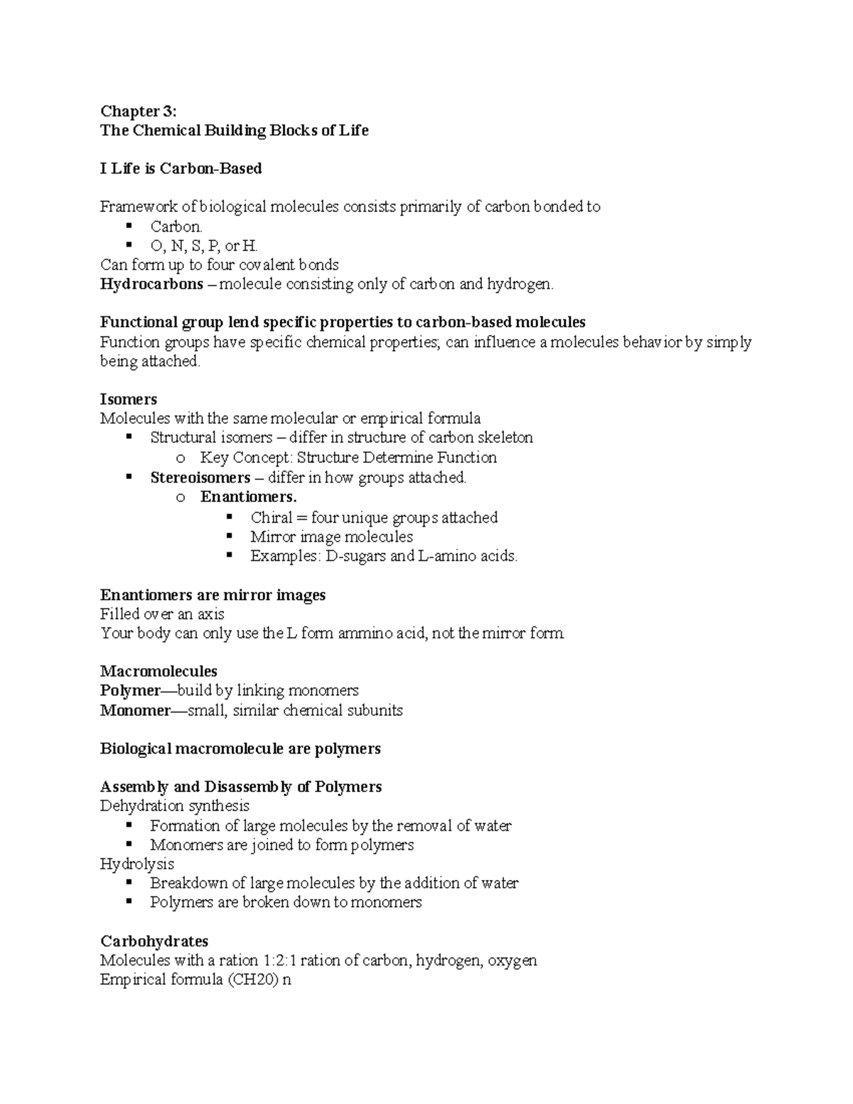 Ch3 Biology - Amanda Yamasaki - Chapter 3: The Chemical Building Blocks ...