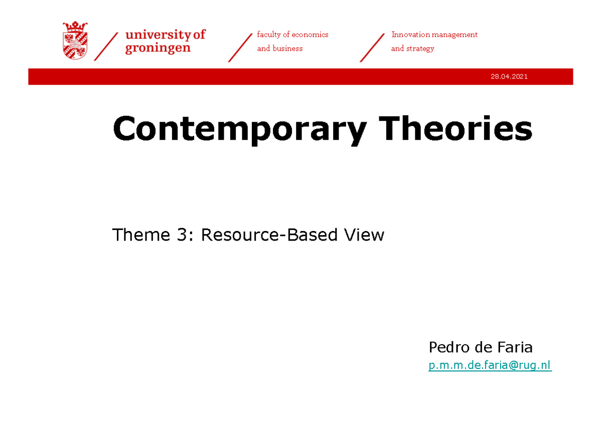 Lecture 4 Contemporary Theories 2021 - Contemporary Theories on B&M ...