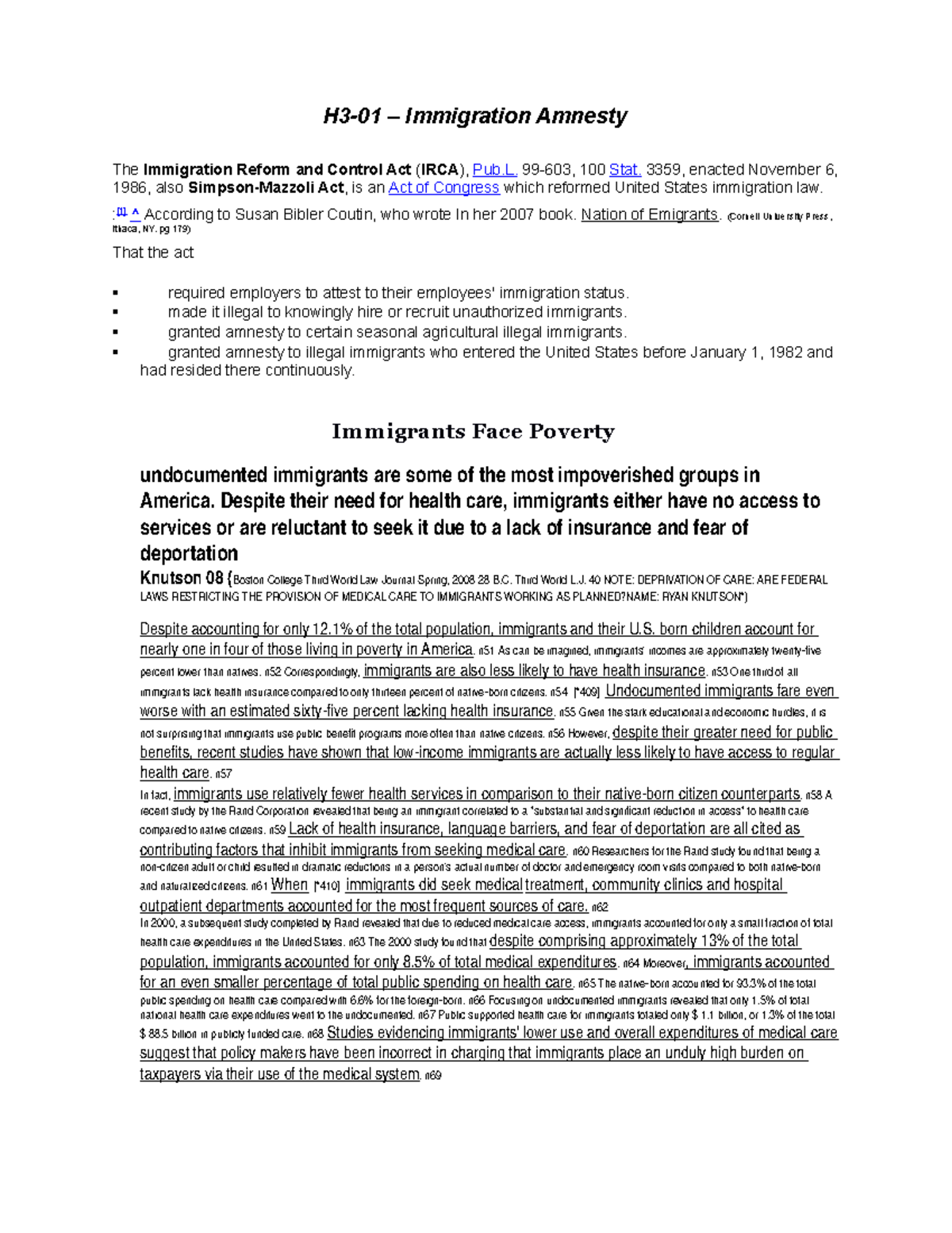 Immigration Amnesty Evidence - H3-01 – Immigration Amnesty The ...