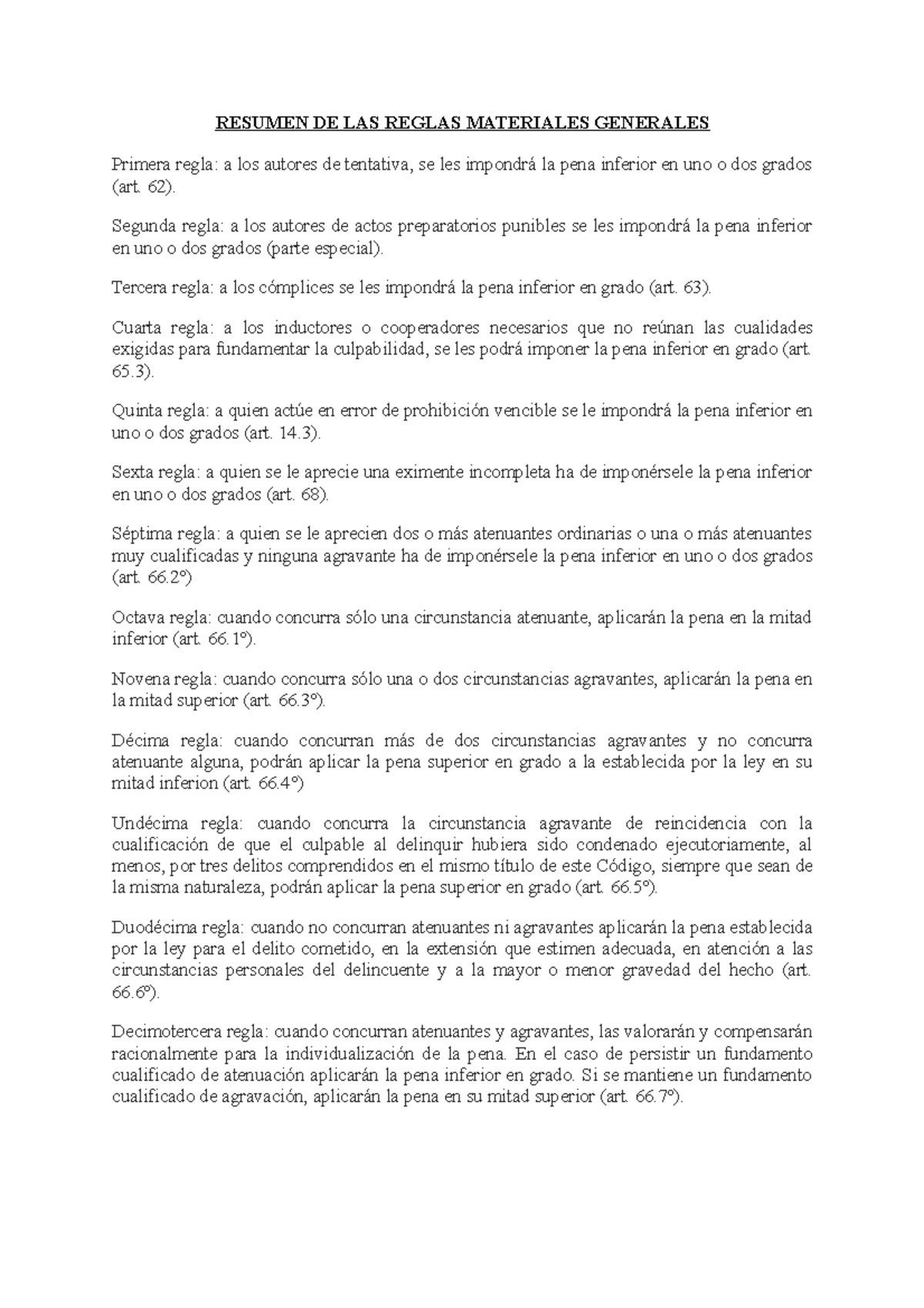 Resumen DE LAS Reglas Materiales Generales - RESUMEN DE LAS REGLAS MATERIALES GENERALES Primera ...