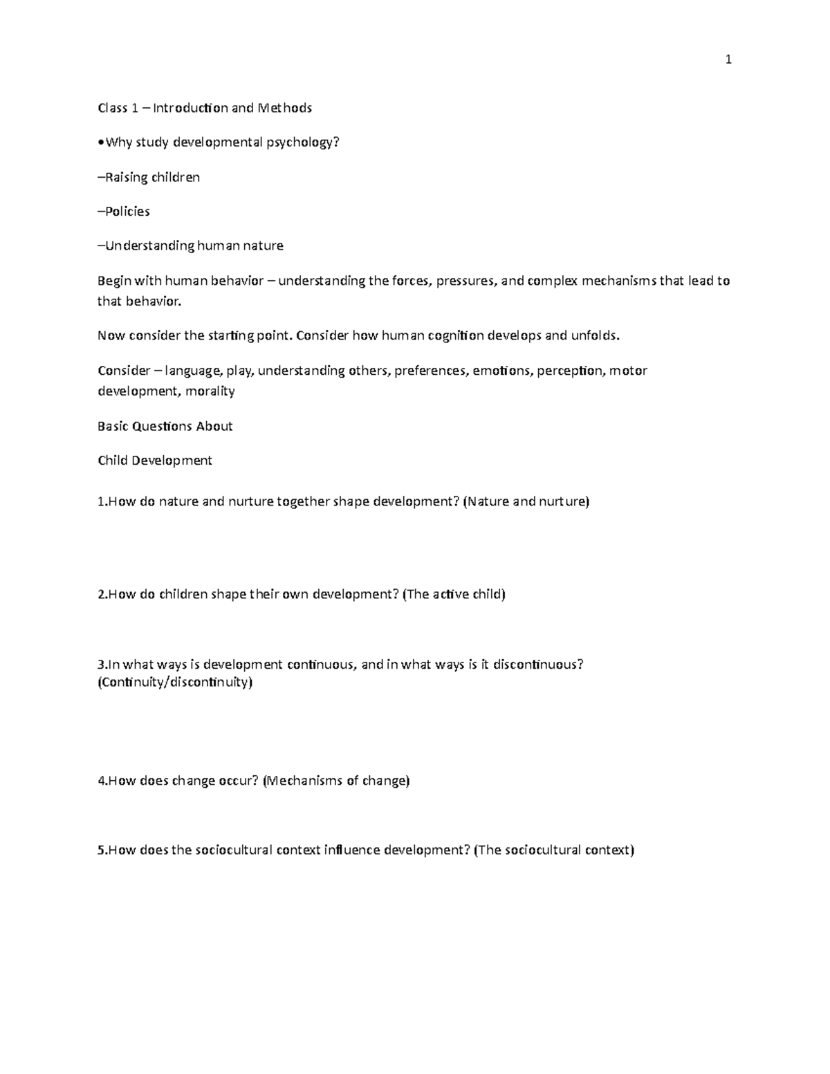 Condensed personal notes chapter 1 - 1 Class 1 – Introduction and ...