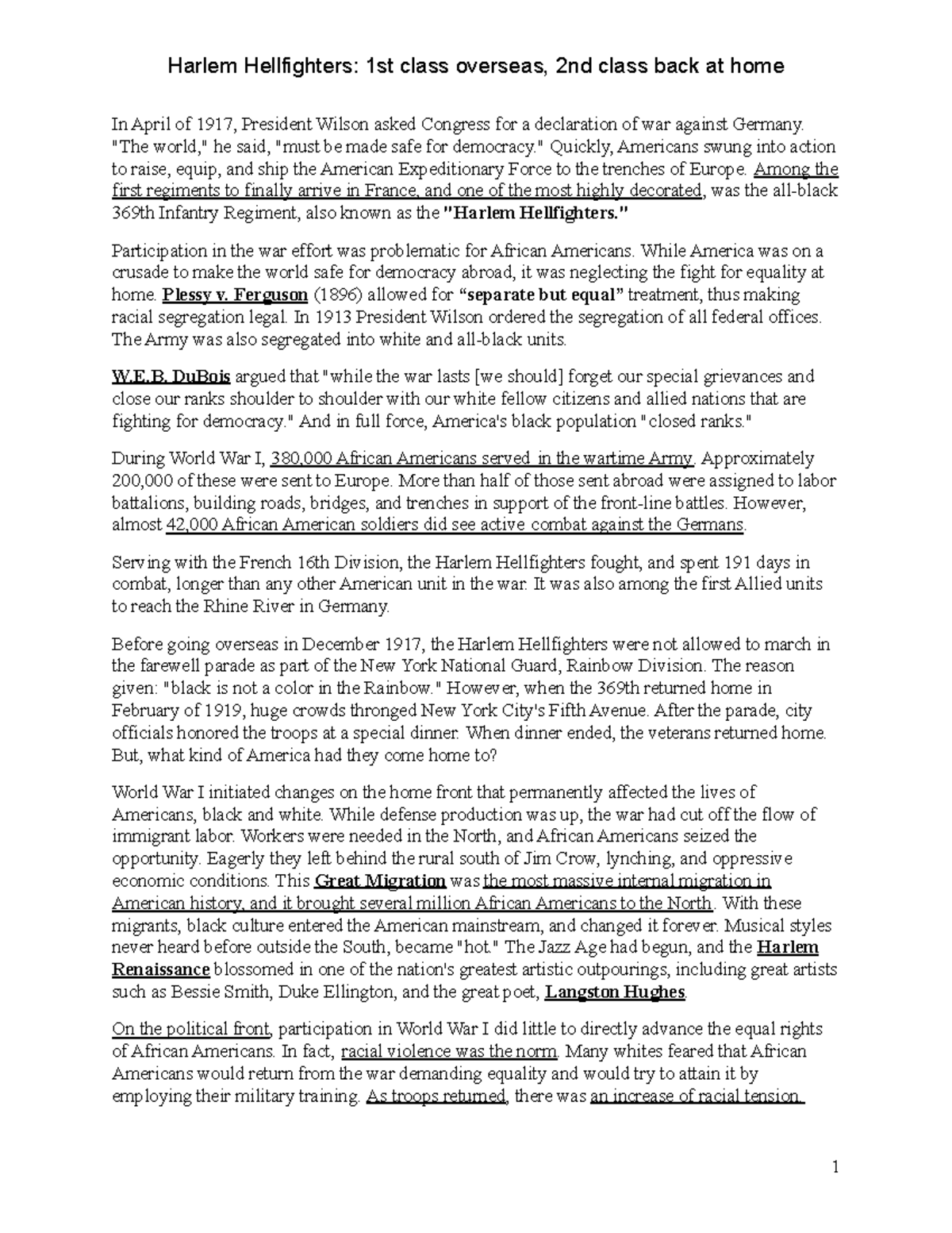 HW 13 A Harlem Hellfighters in WWI - Harlem Hellfighters: 1st class ...