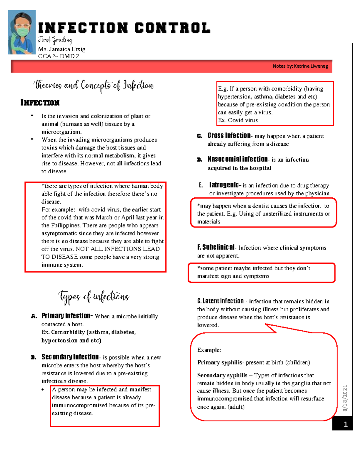 1ST Grading Infection Control - 8/18/ Ms. Jamaica Utsig CCA 3- DMD 2 ...