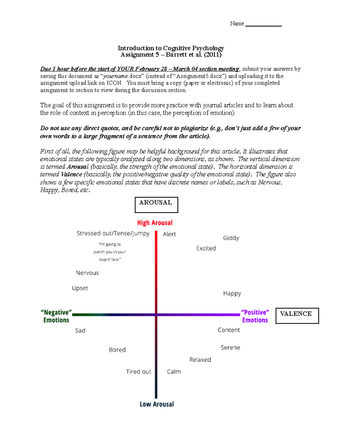 Assignment 5 - Name _____________ Introduction to Cognitive Psychology ...