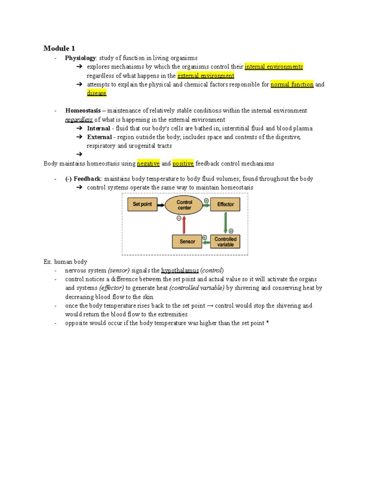 Module 1 - summary - Module 1 Physiology : study of function in living ...