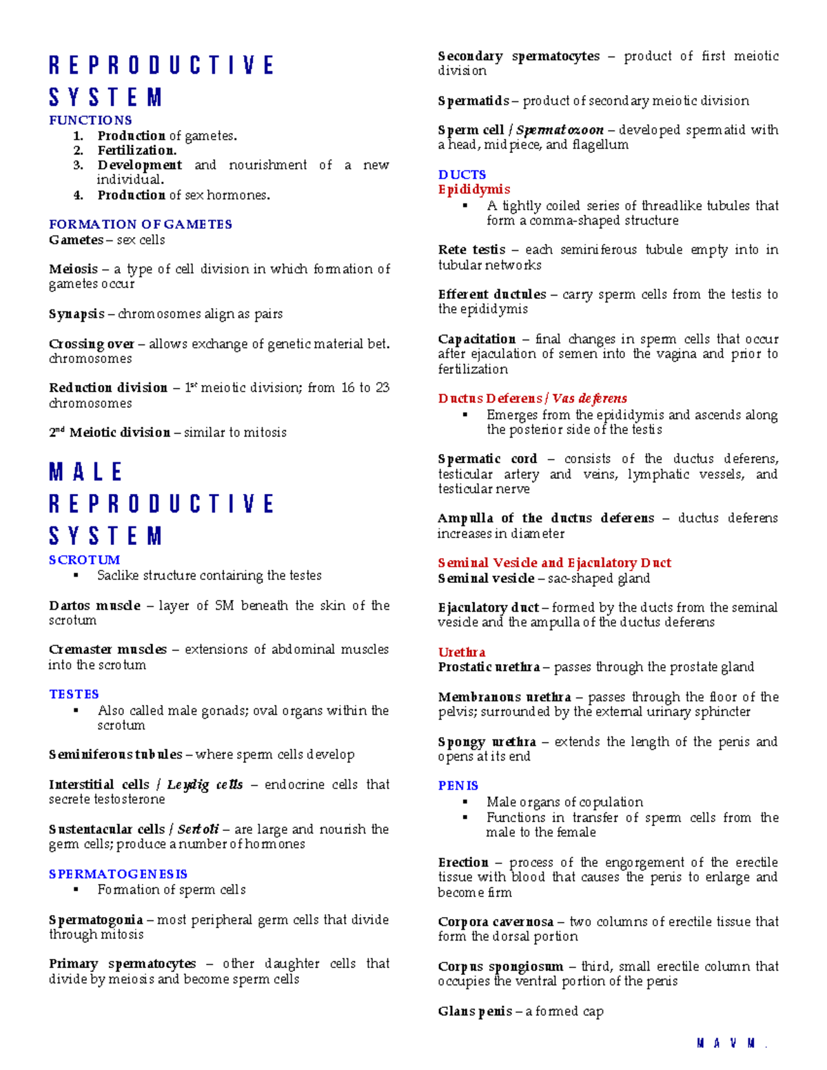 19-Reproductive-System review notes - REPRODUCTIVE SYSTEM FUNCTIONS ...