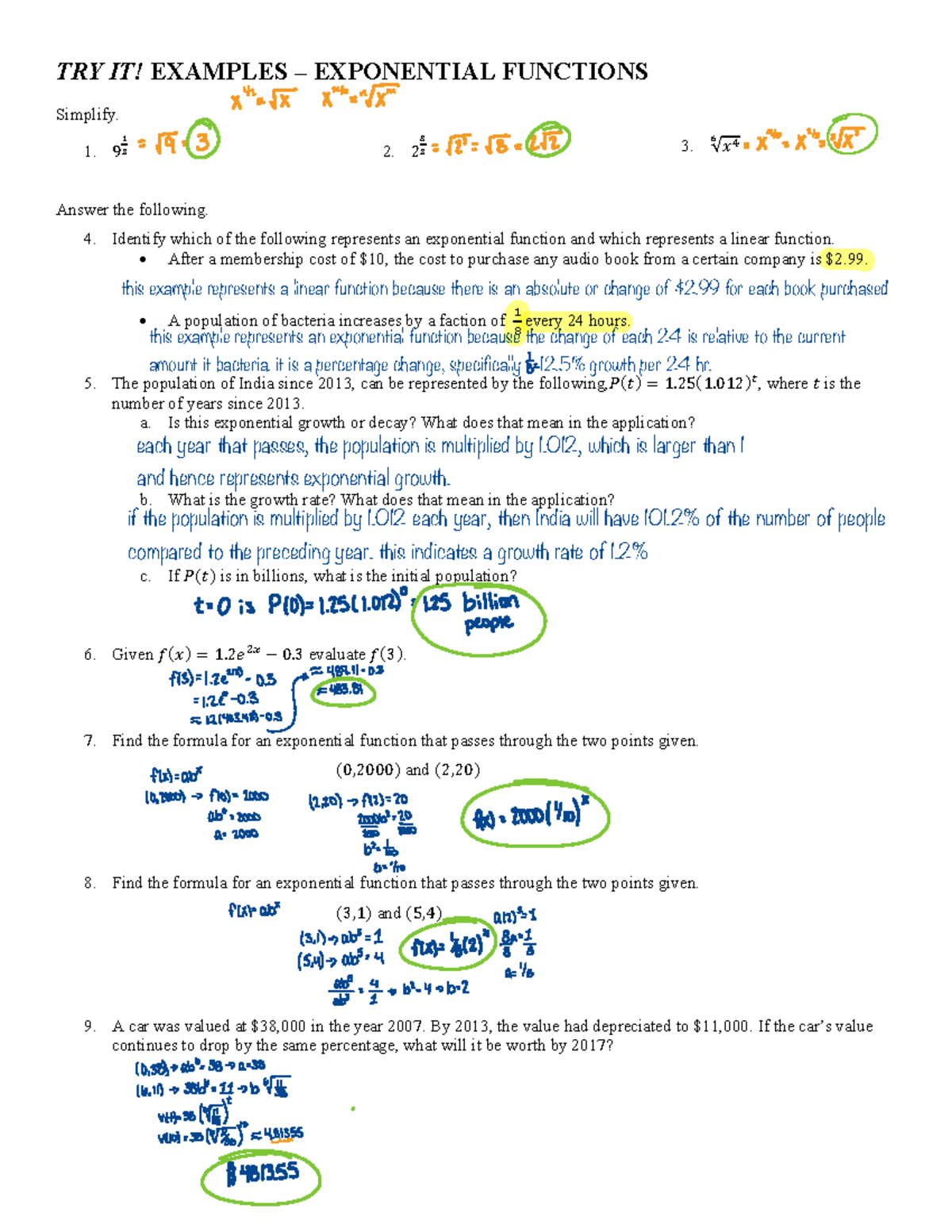 Module 6.1 try it examples - TRY IT! EXAMPLES – EXPONENTIAL FUNCTIONS ...