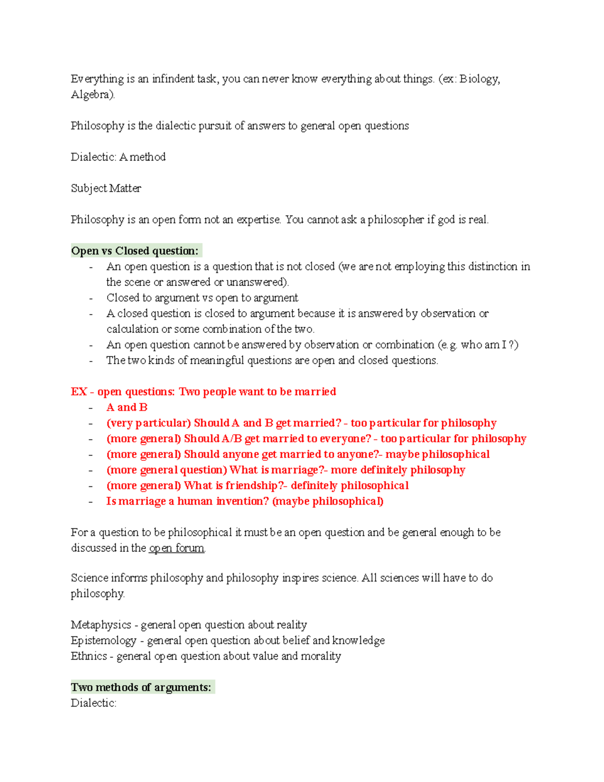 Introduction to Philosophy: Open Questions Dialectic Method and Ethical ...