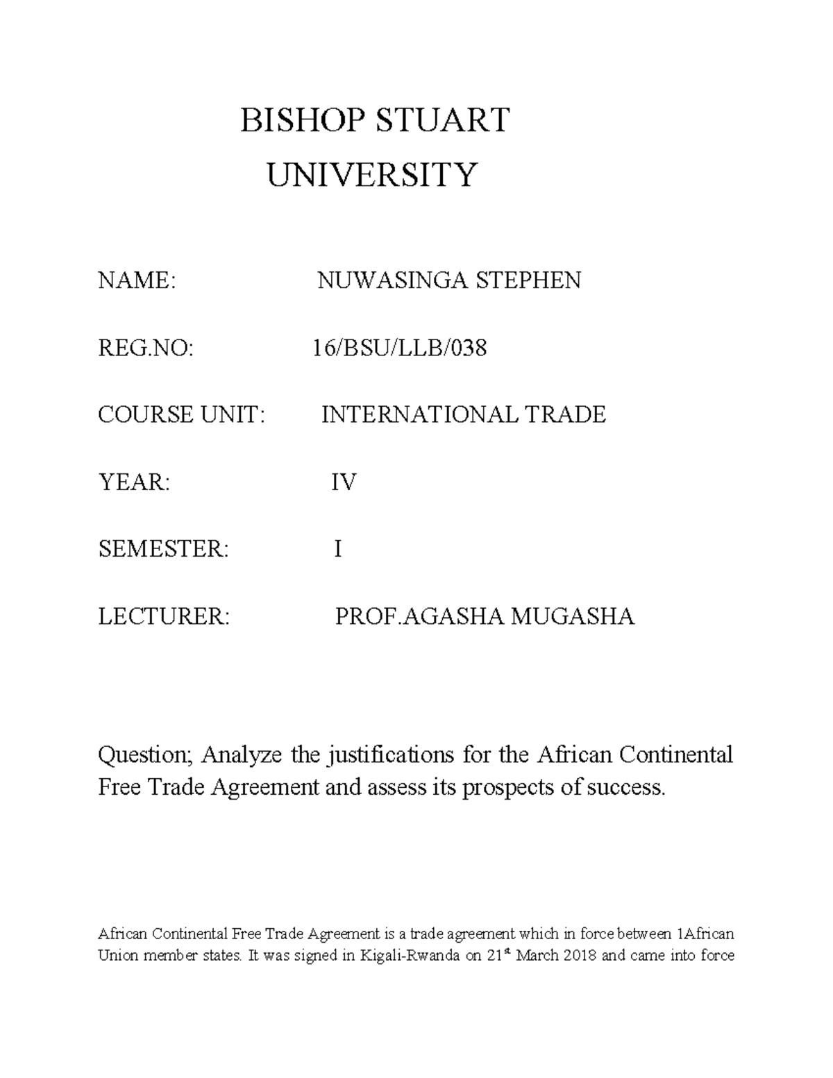 Prof.Agasha Mugasha - GOOD - BISHOP STUART UNIVERSITY NAME: NUWASINGA ...