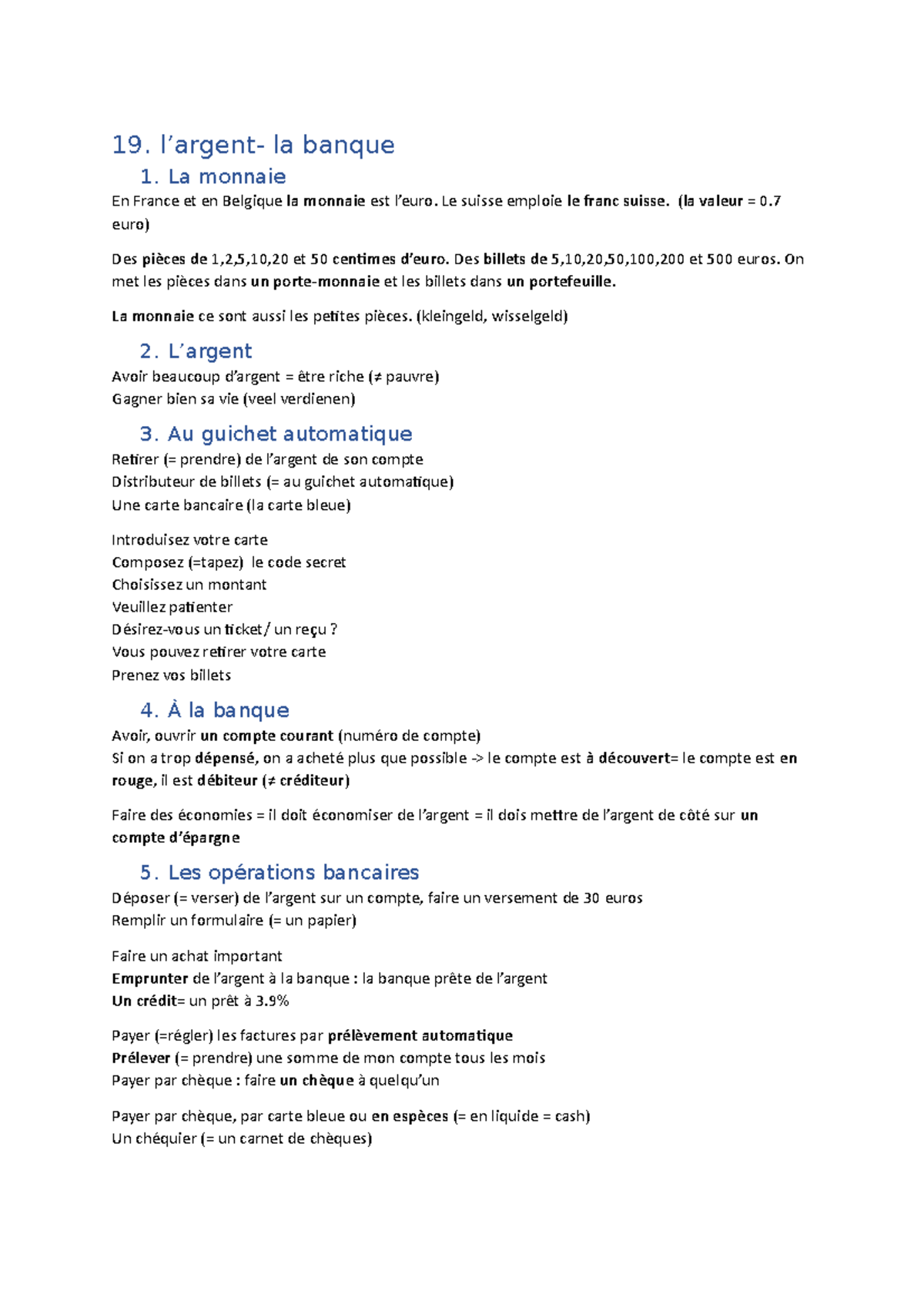 19-20-21 - Résumé Vocabulaire Progressif Du Francais - 19. l’argent- la ...