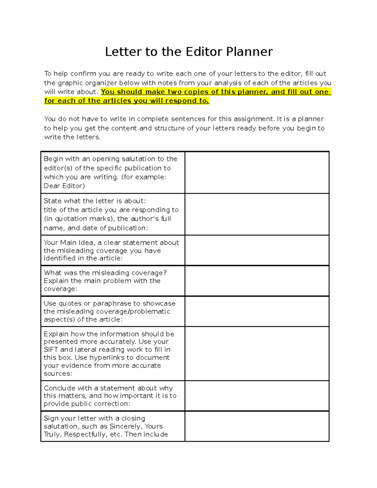3.1a Graphic Organizer for Letter-to-Editor Prewriting part1 - Letter ...