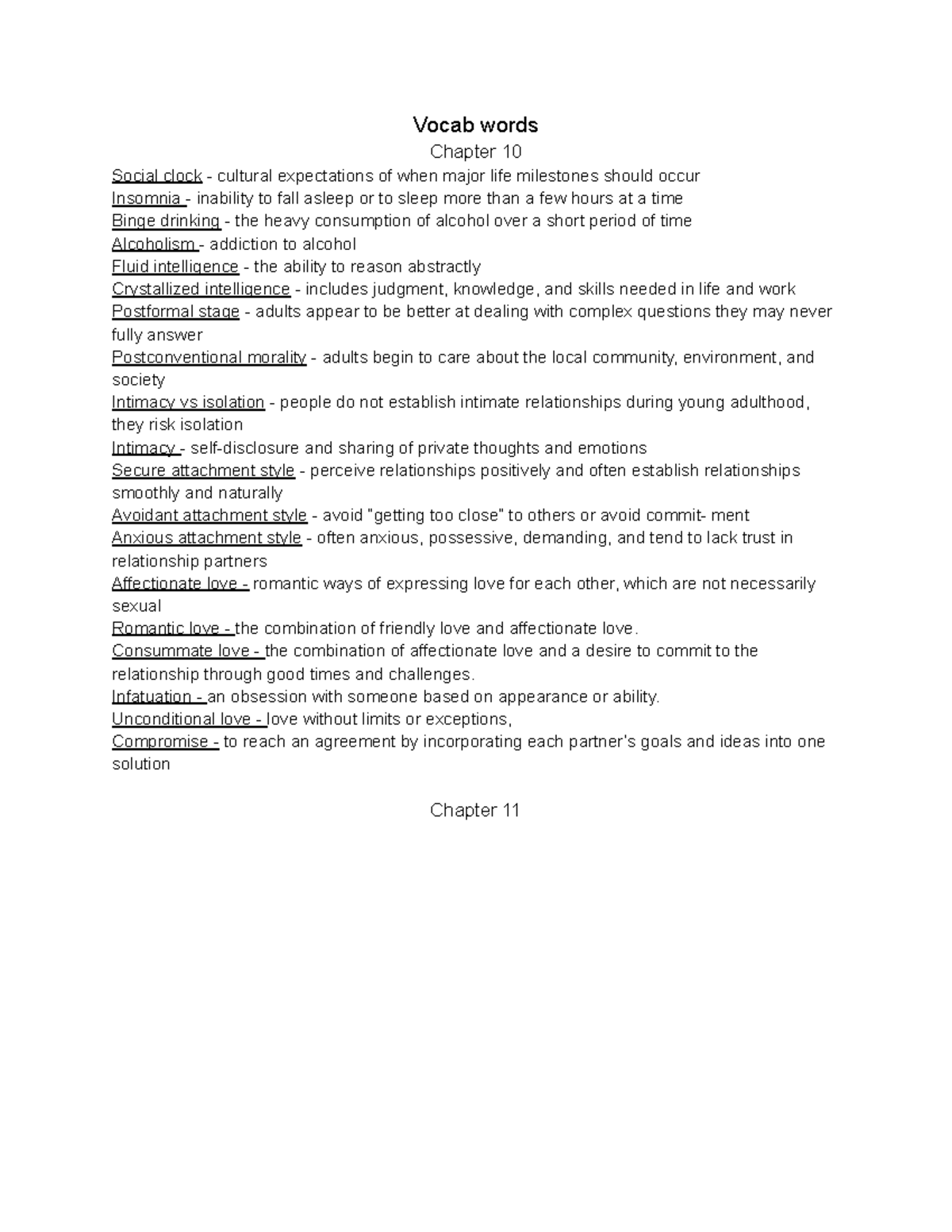 Hgd chapter 10-12 notes - Vocab words Chapter 10 Social clock ...