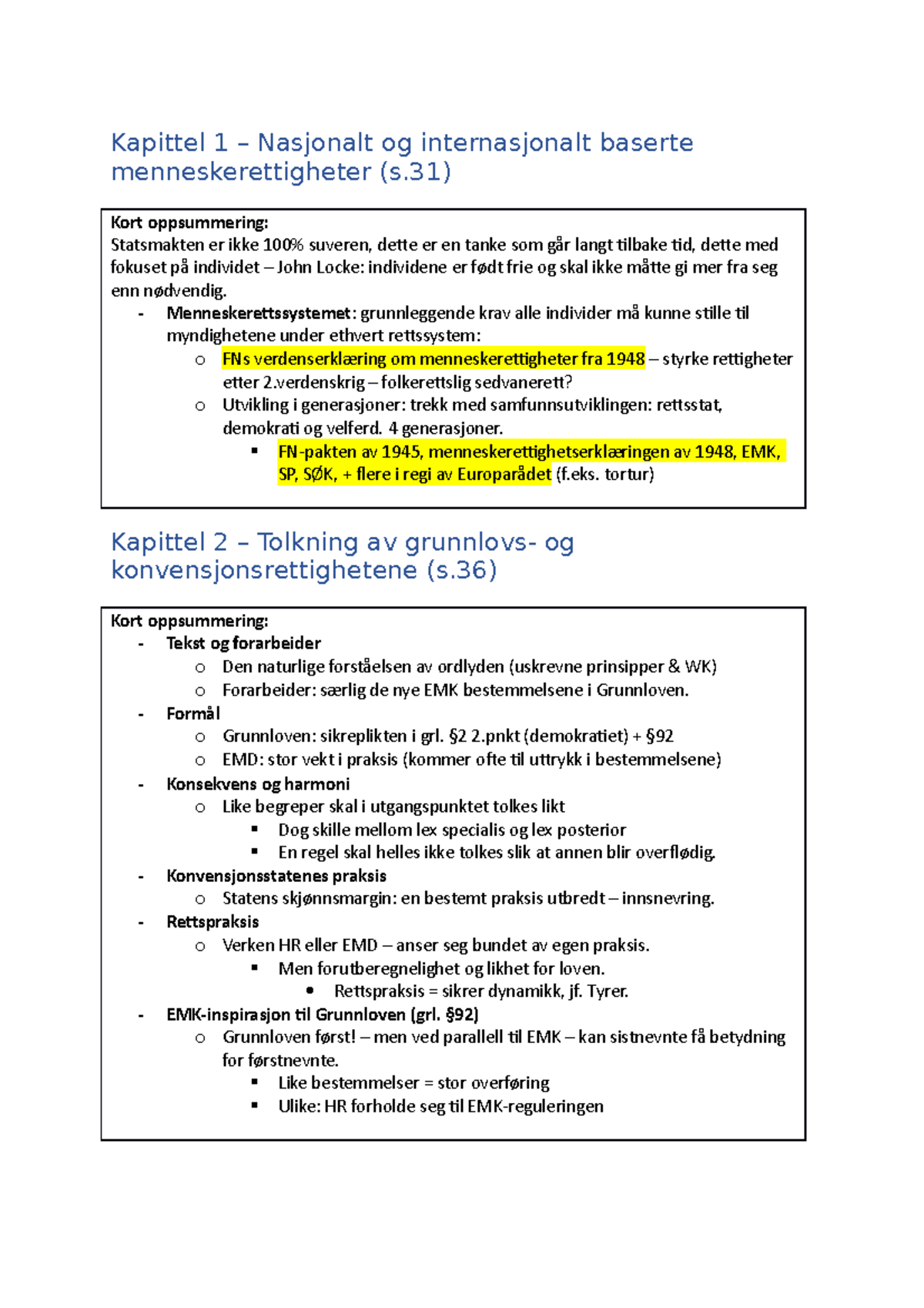 Kort oppsummering til pugging - menneskerettigheter - Kapittel 1 – Nasjonalt og internasjonalt ...