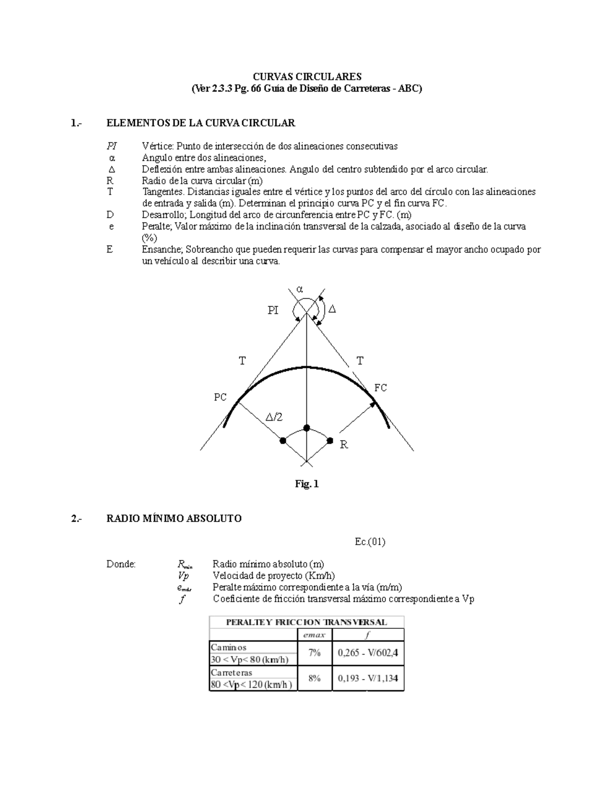 08.2.- Curvas Circulares con Transiciones - ∆ R ∆/ PI PC FC α T T ...