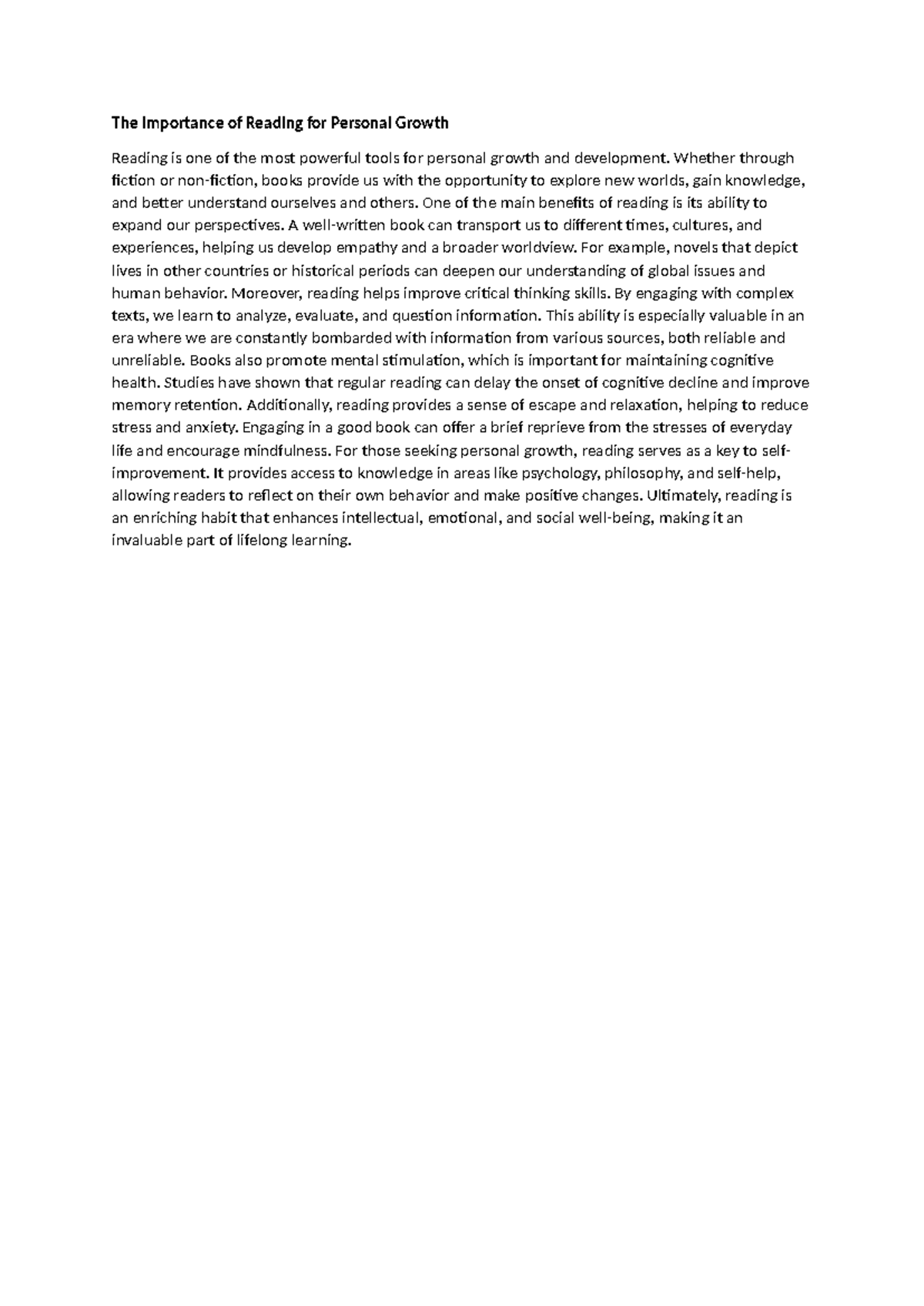 The Importance of Reading for Personal Growth - Whether through fiction ...