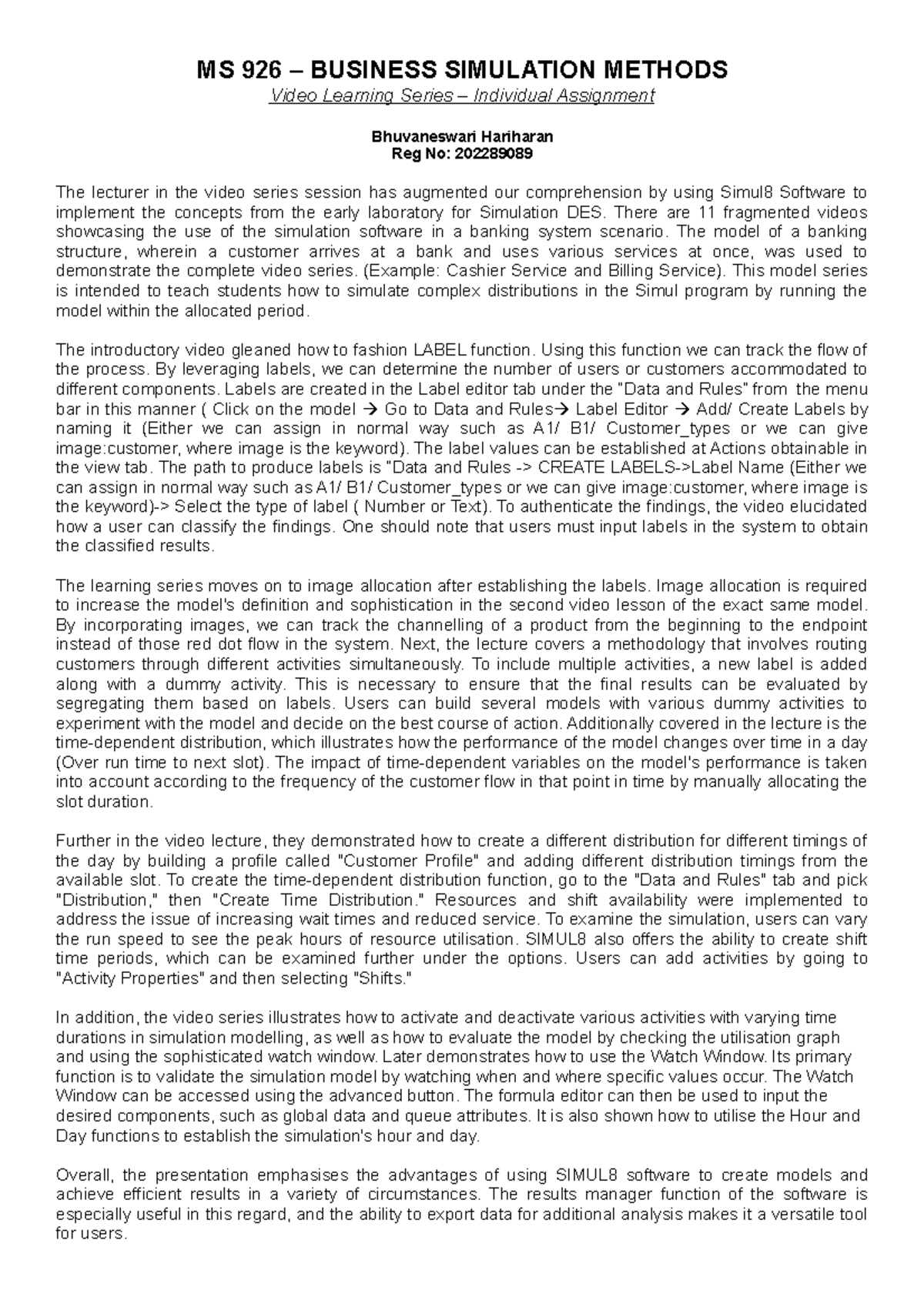 BSM Video Learning Series (VLS) in Simul 8 software- Individual ...