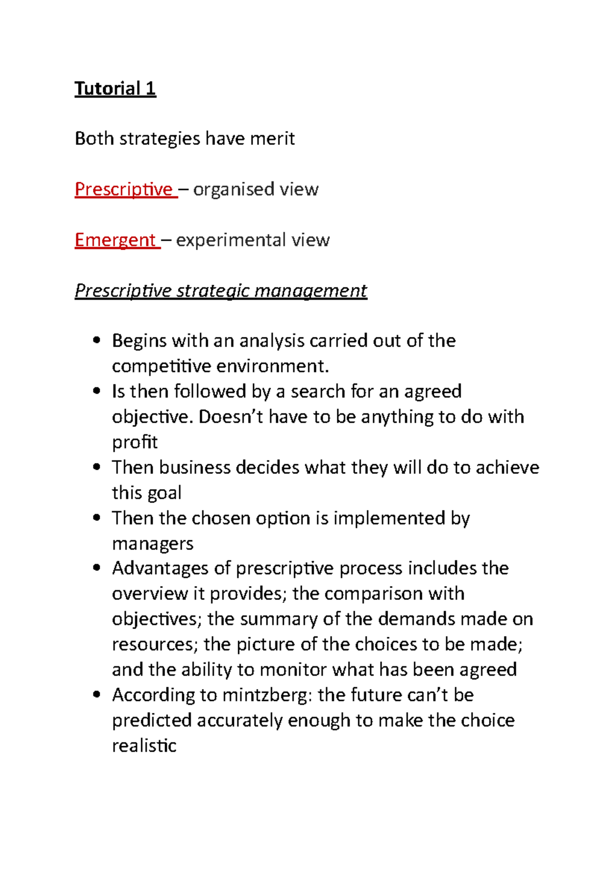 Tutorial 1 strategic management - Tutorial 1 Both strategies have merit ...