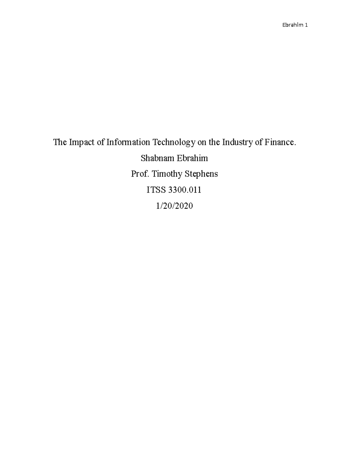 IT and Finance Essay - The Impact of Information Technology on the ...