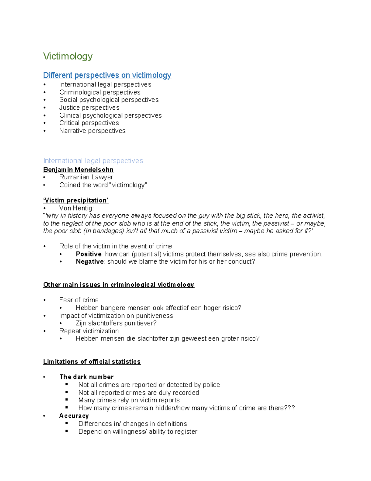 Victimology PP 2 samenvatting - Victimology Different perspectives on ...