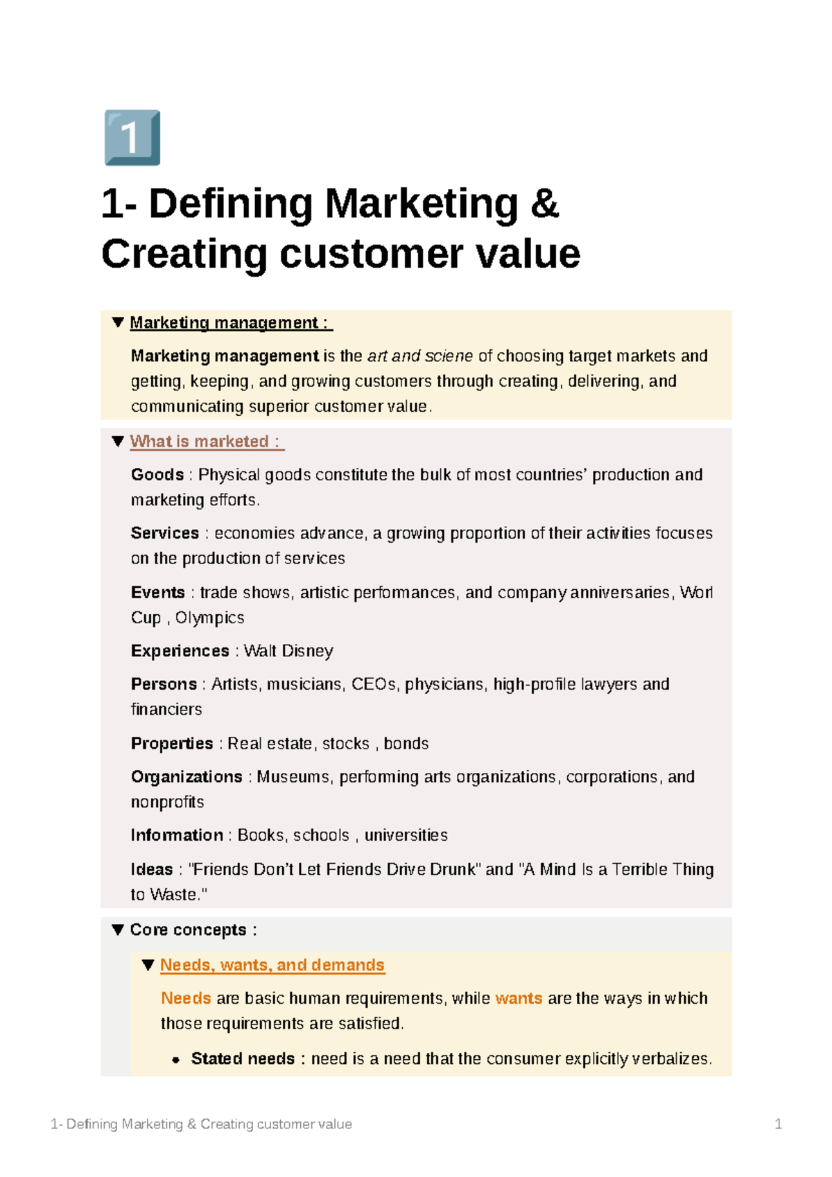 1- Defining Marketing Creating customer value - ° 1- Defining Marketing ...
