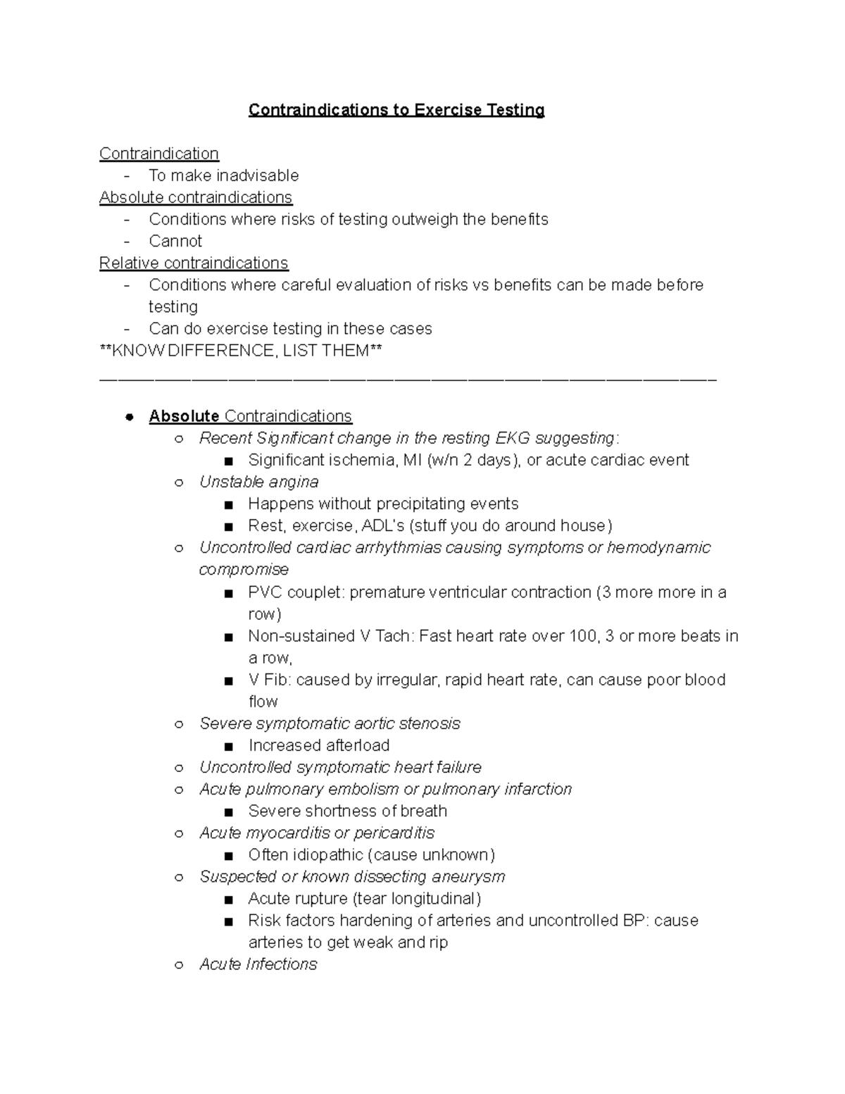 385 Lecture 4 - Dr. Johnson - Contraindications to Exercise Testing ...