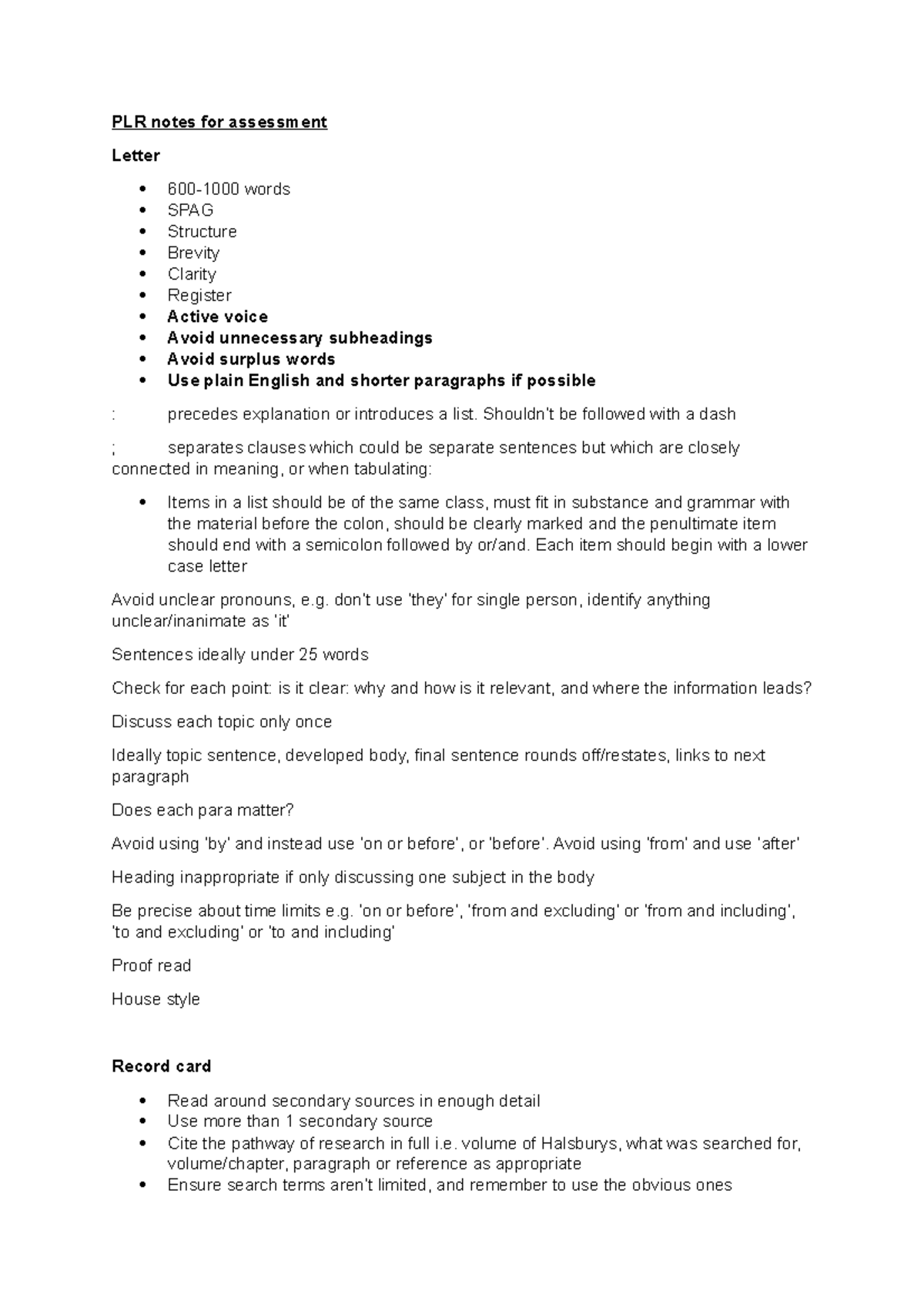 PLR Assessment Notes - PLR notes for assessment Letter 600-1000 words ...
