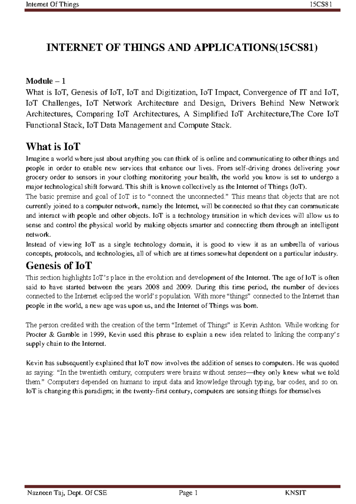 17CS81-IOT- Module 1 1IIKI - INTERNET OF THINGS AND APPLICATIONS(15CS81 ...