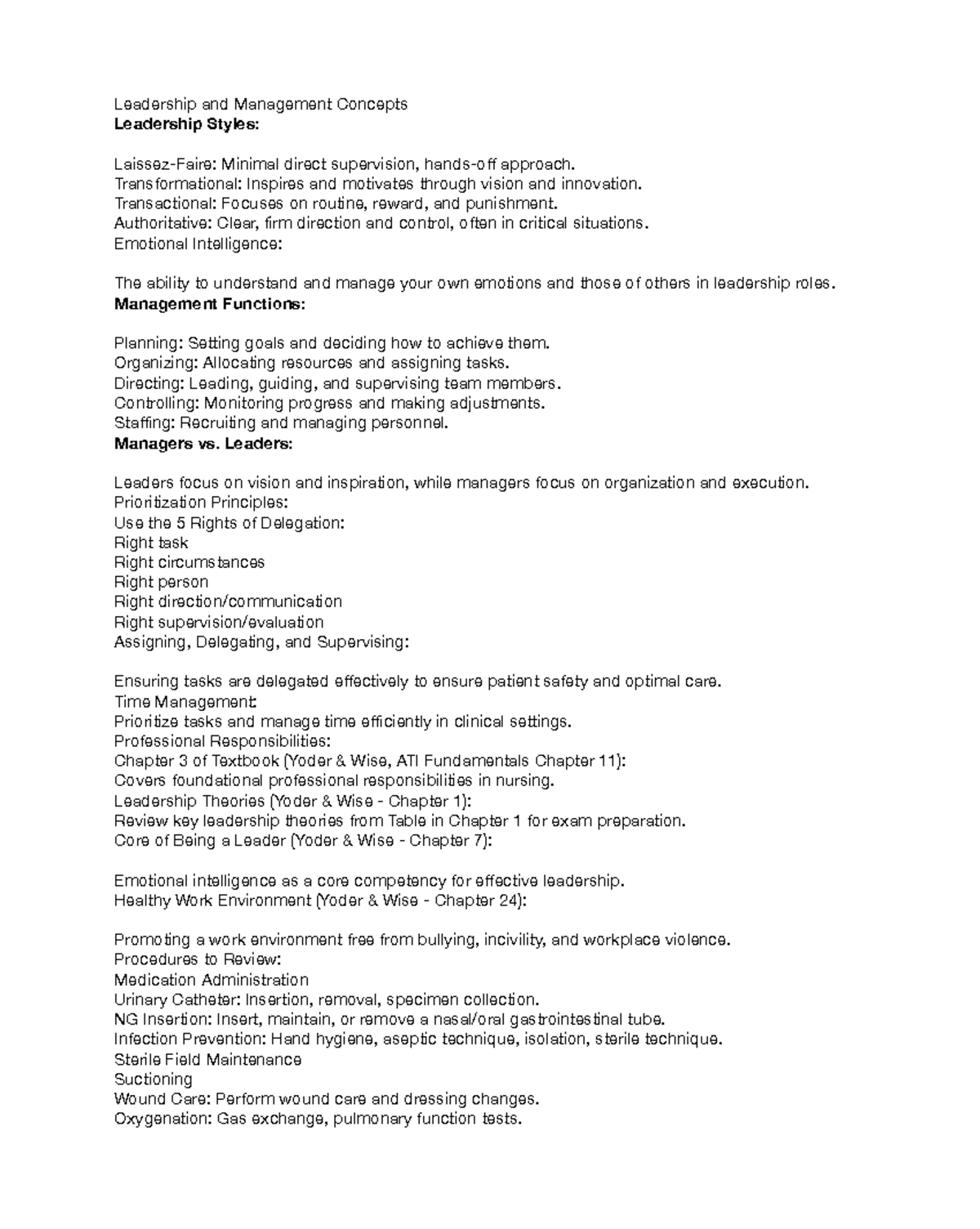 Leadership and Management Concepts - Leadership and Management Concepts ...