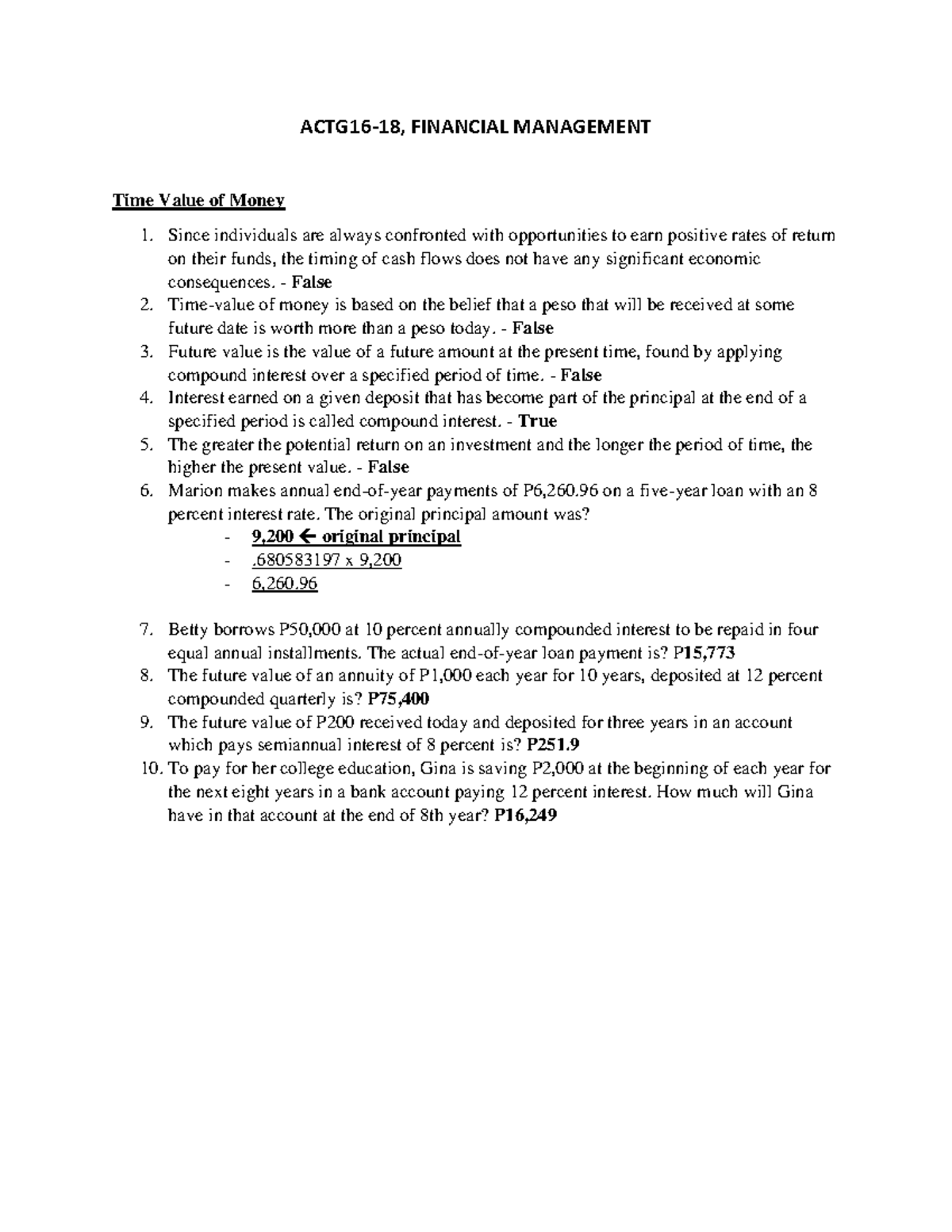 Time Value of Money exercises - ACTG16-18, FINANCIAL MANAGEMENT Time ...