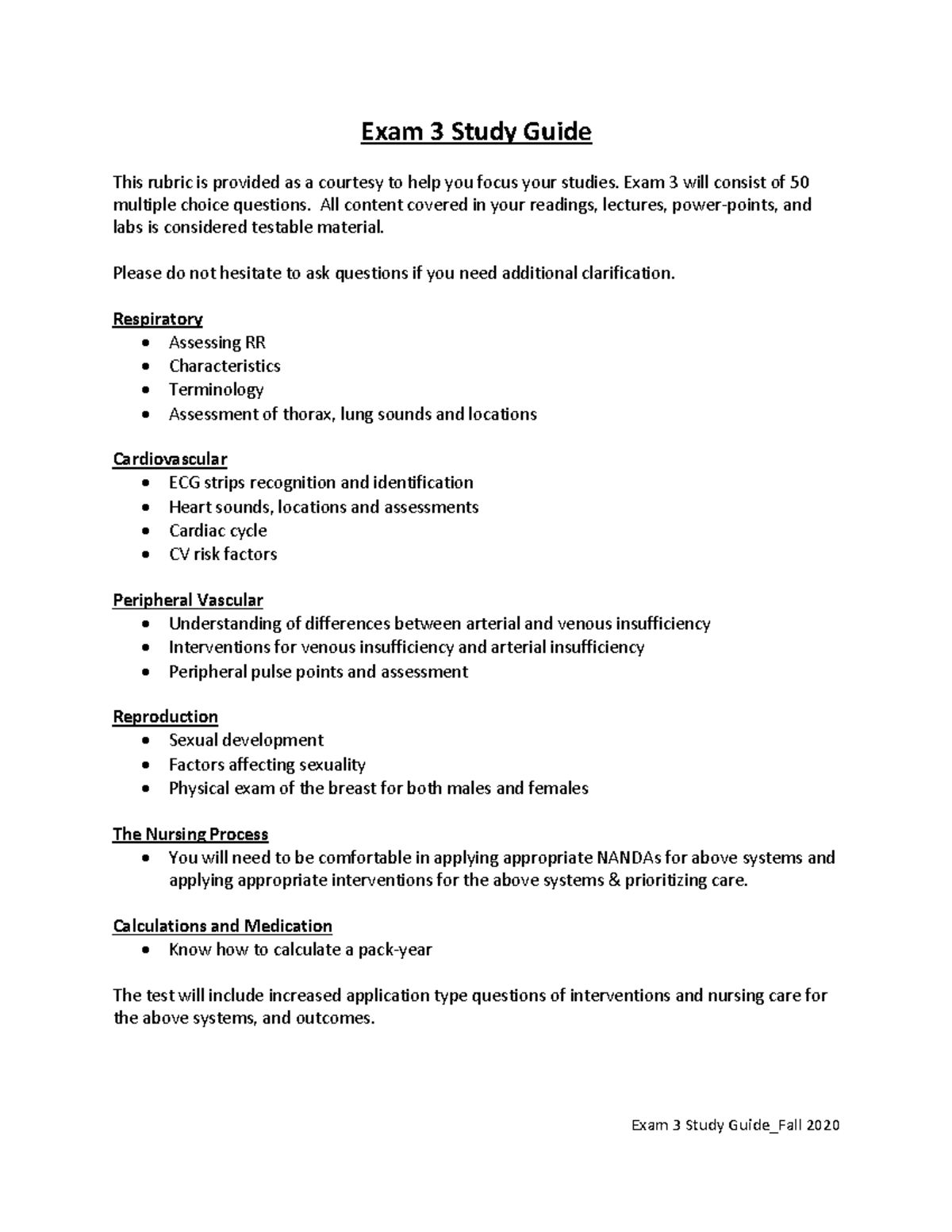 Exam 3 Study Guide - Fall 2020 - Exam 3 Study Guide This rubric is ...