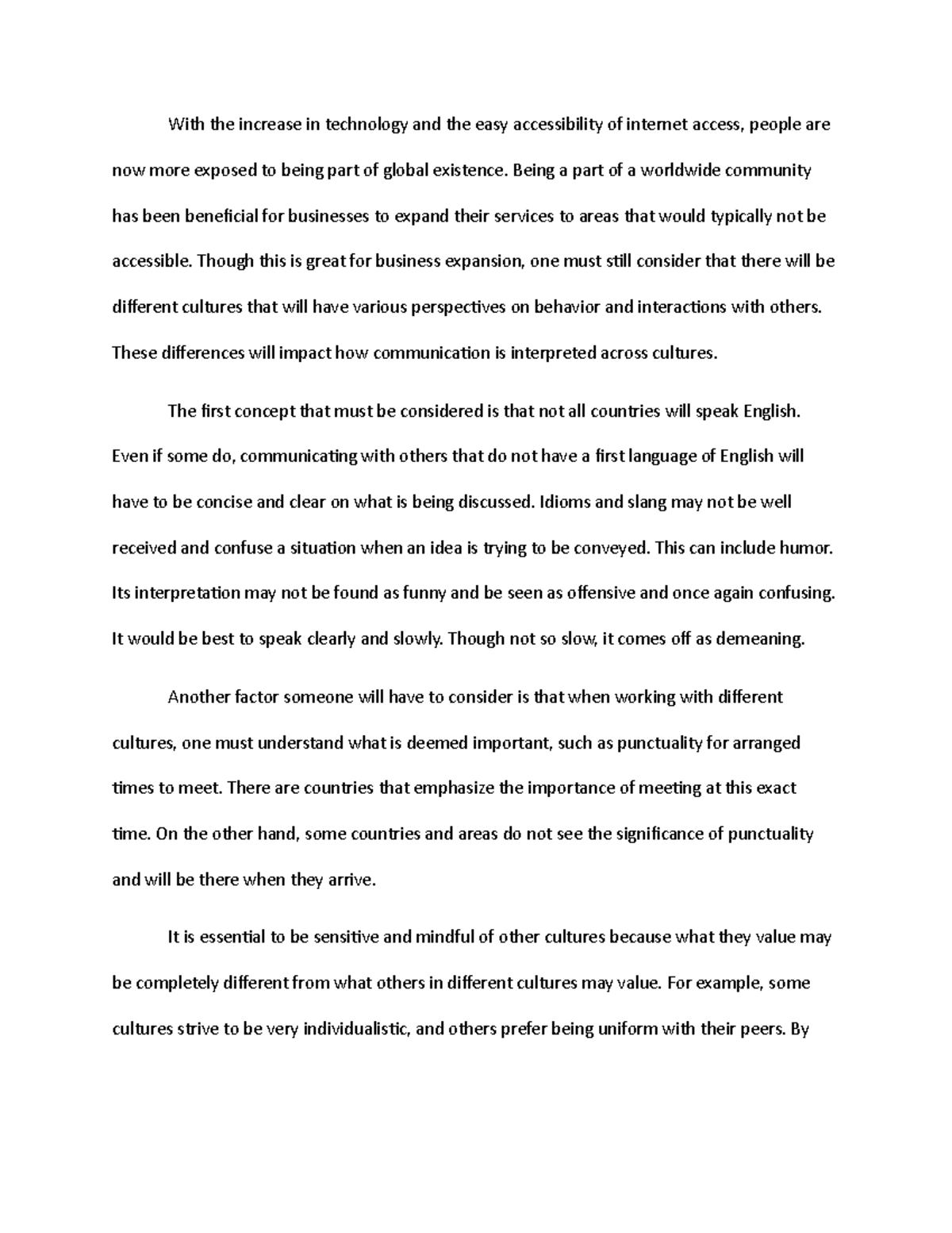 SRM1 SRM1 TASK 1 Cultural Sensitivity Essay - With the increase in ...