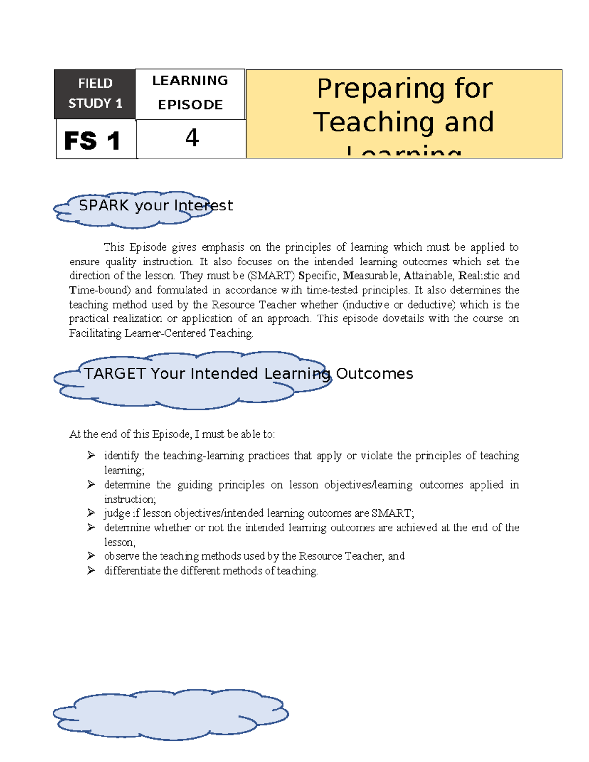 FS1 LE 4 - tnx - SPARK your Interest This Episode gives emphasis on the ...