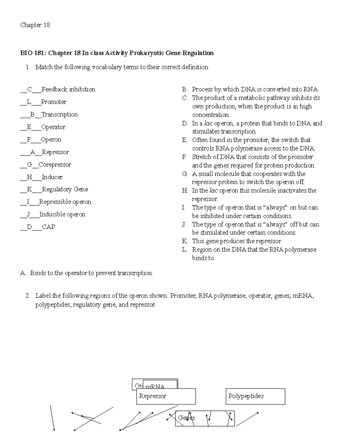WEEK 14-HW-Ch 18-2 - Homework for this Bio 181 class. Section 4 ...