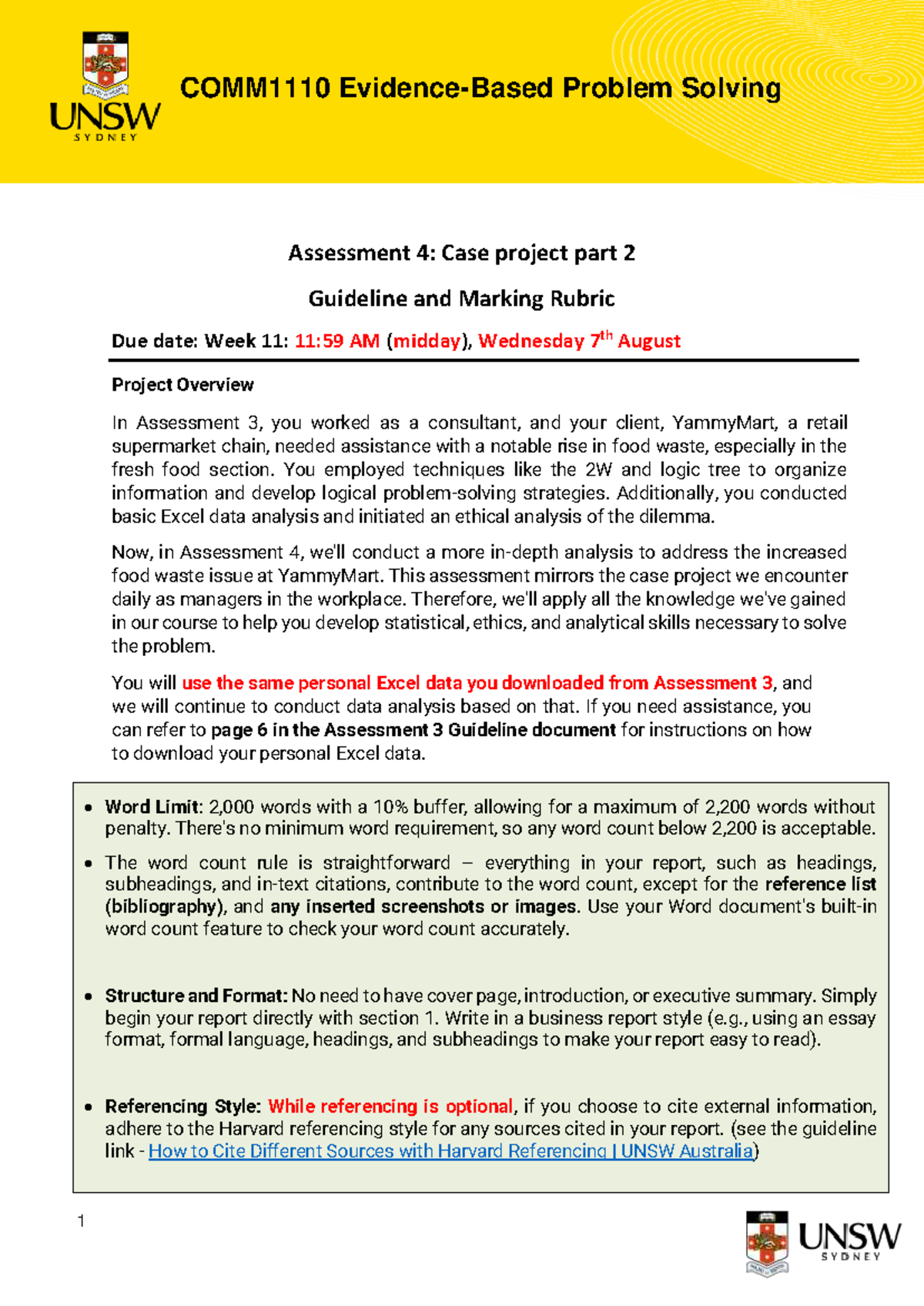 COMM1110 - Assessment 4 Guide and Marking Rubric T2 2024 - COMM1110 Evidence-Based Problem ...