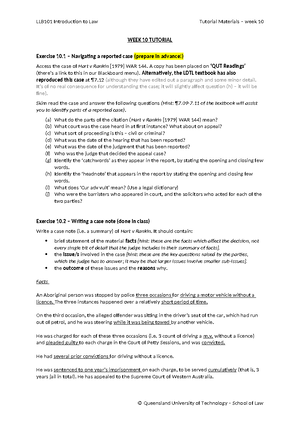 LLB142 Week 2 Tutorial 2 - LLB142 The Regulation of Business Week 2 ...
