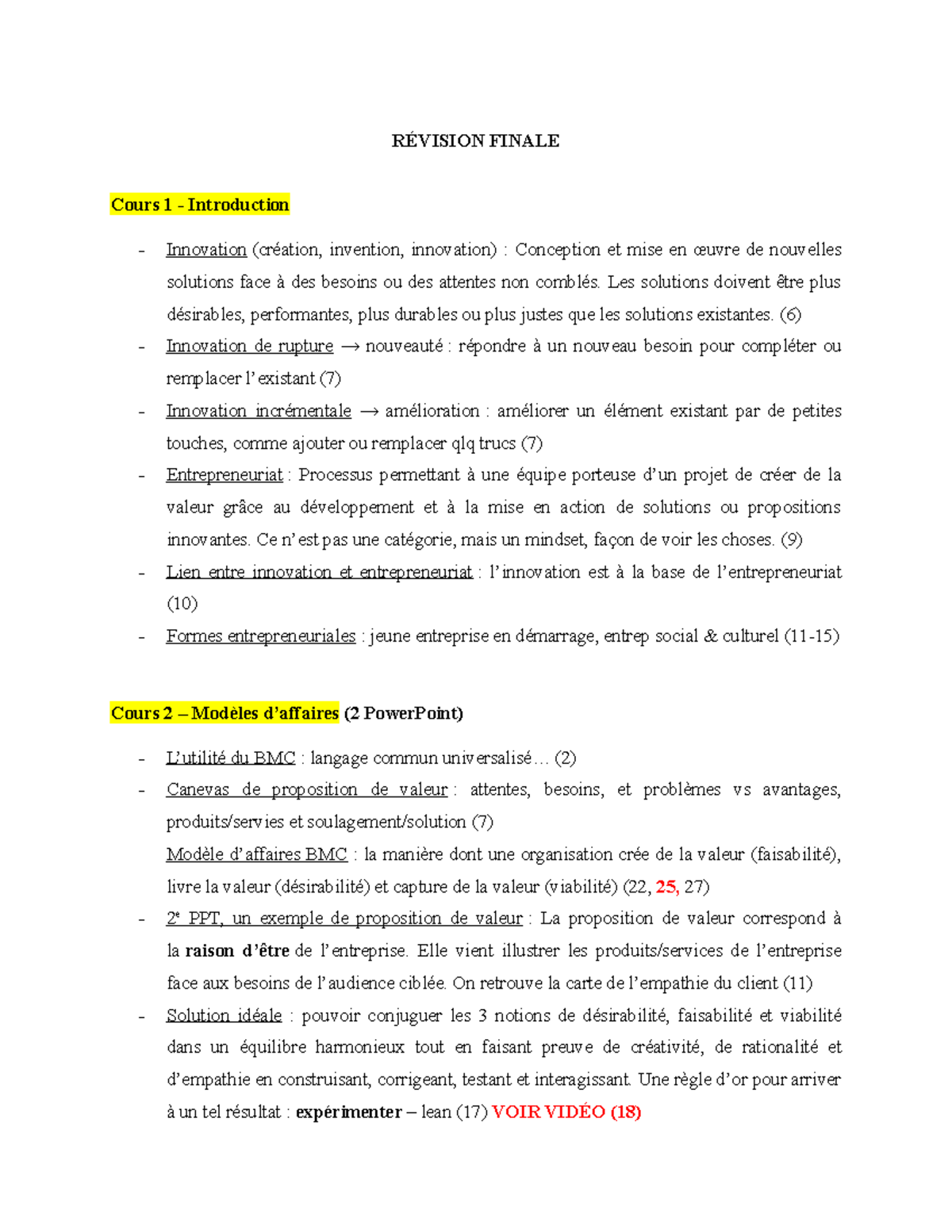 Révision Finale - Résumé détaillé des cours 1 à 12 - RÉVISION FINALE ...