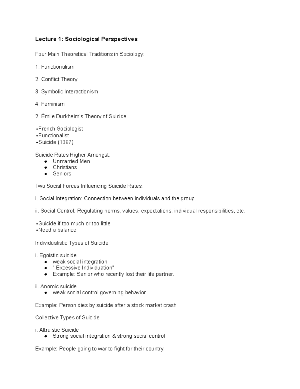 Sociology Notes - Lecture 1: Sociological Perspectives Four Main ...