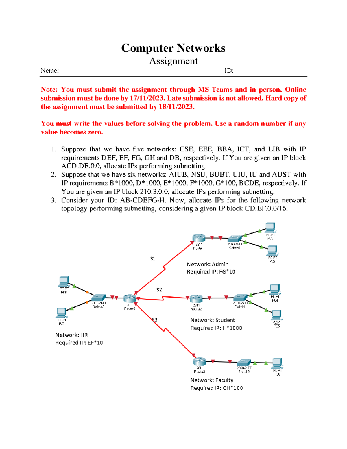 CN-Assignment MID - Bcgd bdd - Computer Networks Assignment Neme: ID: Note: You must submit the ...