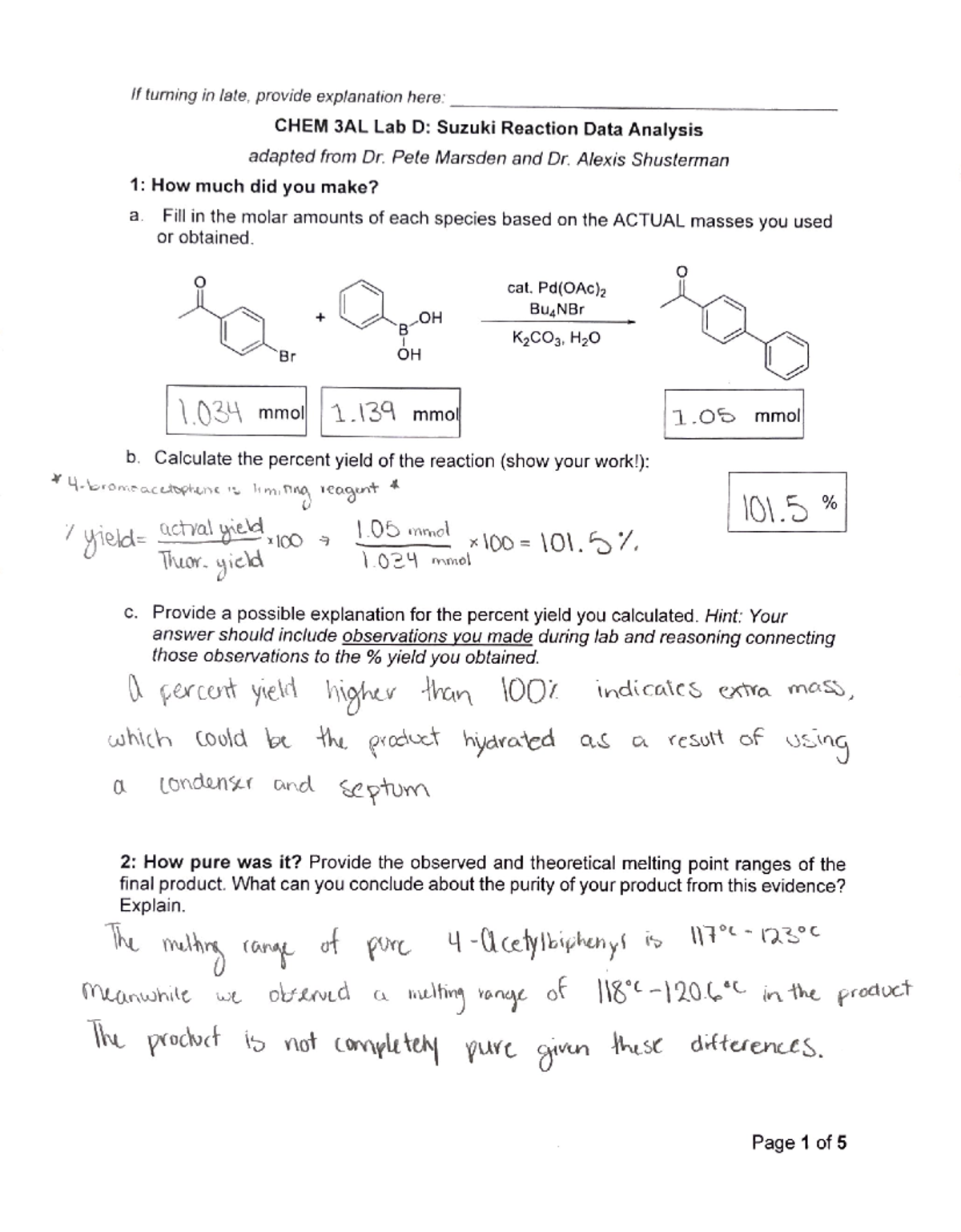Lab D Data Analysis submission - CHEM 3BL - Studocu
