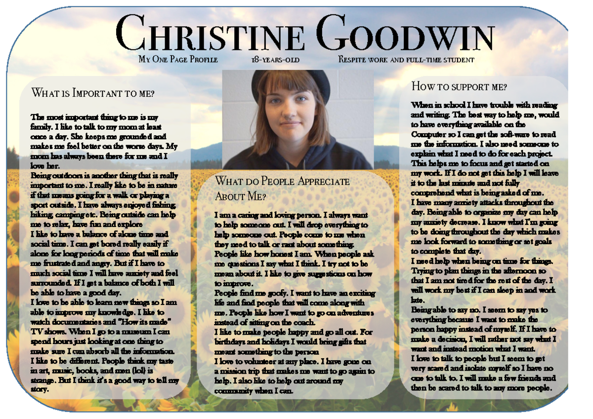 One page pro - This is a one page profile completed - ! Christine ...
