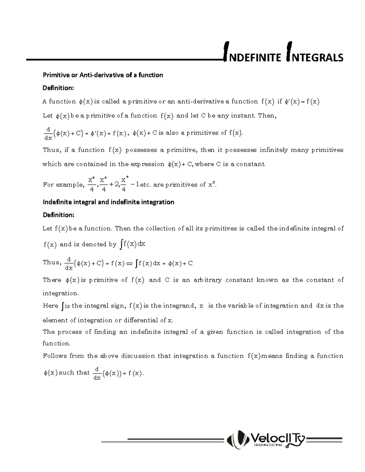 1 - integration - Primitive or Anti‐derivative of a function Definition ...