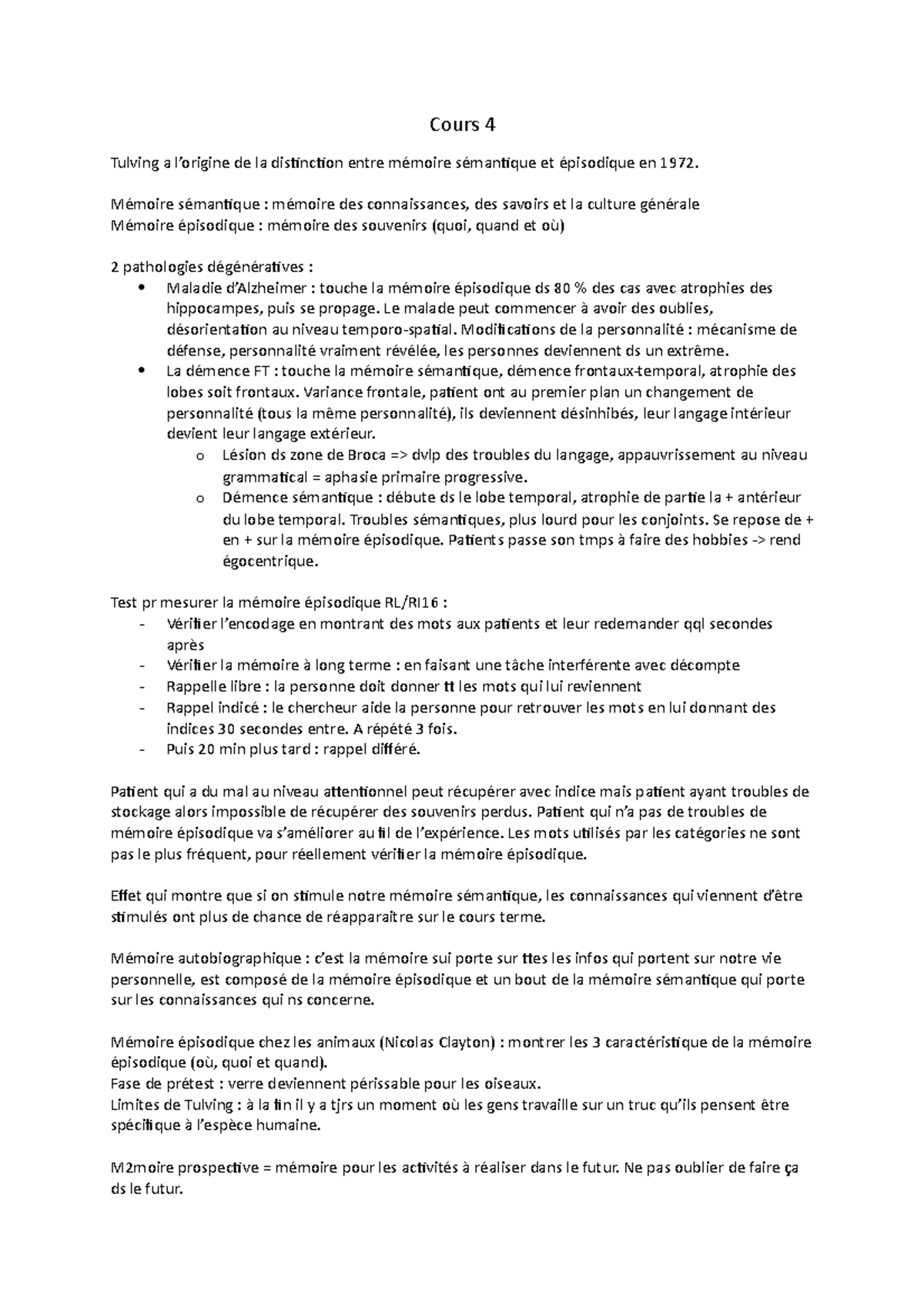 cours 4 de psychologie cognitive - Cours 4 Tulving a l’origine de la ...