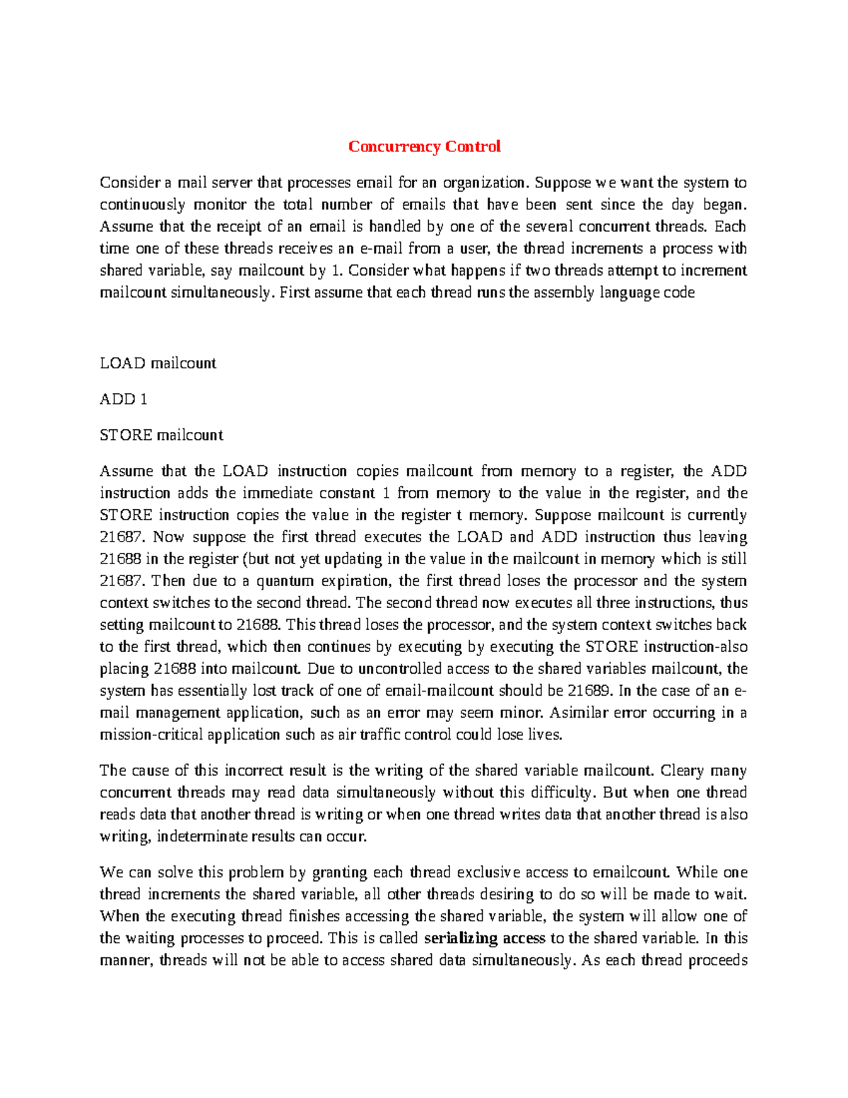 operating system module 1 - Concurrency Control Consider a mail server ...