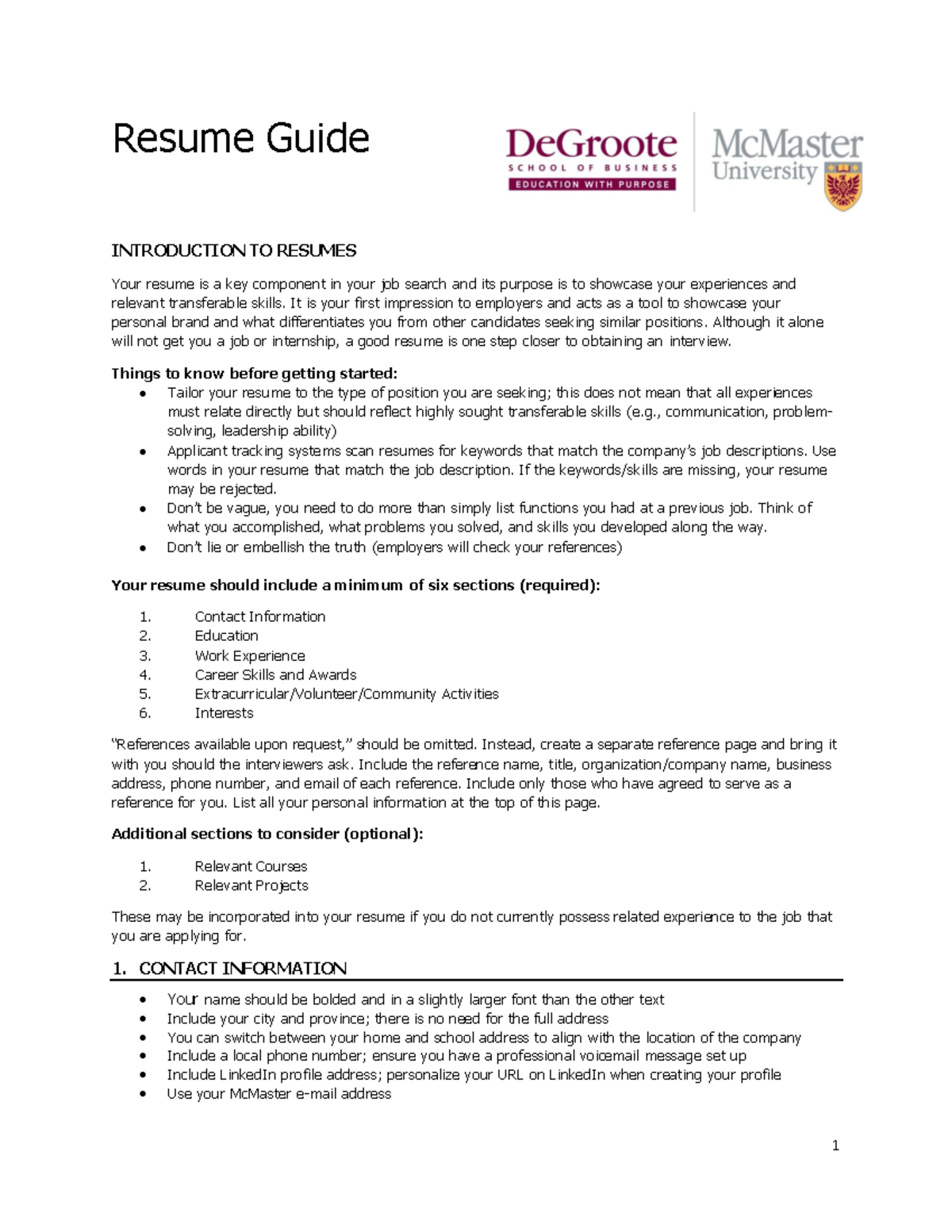 Resume Guide - Fall 2023 - Resume Guide INTRODUCTION TO RESUMES Your ...