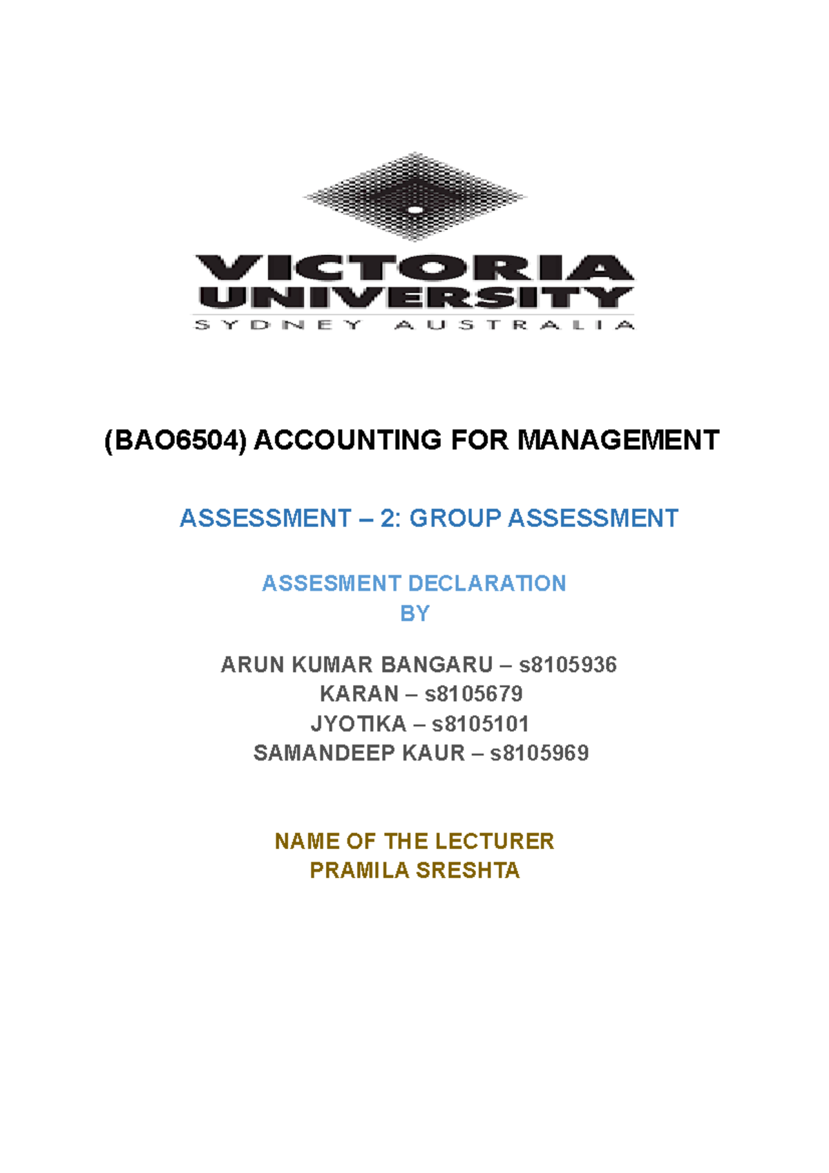 Assessment_Woolworths - (BAO6504) ACCOUNTING FOR MANAGEMENT ASSESSMENT ...