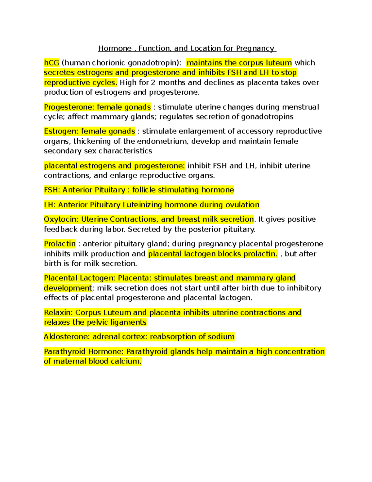 Hormones bio 117 - Hormone , Function, and Location for Pregnancy hCG ...